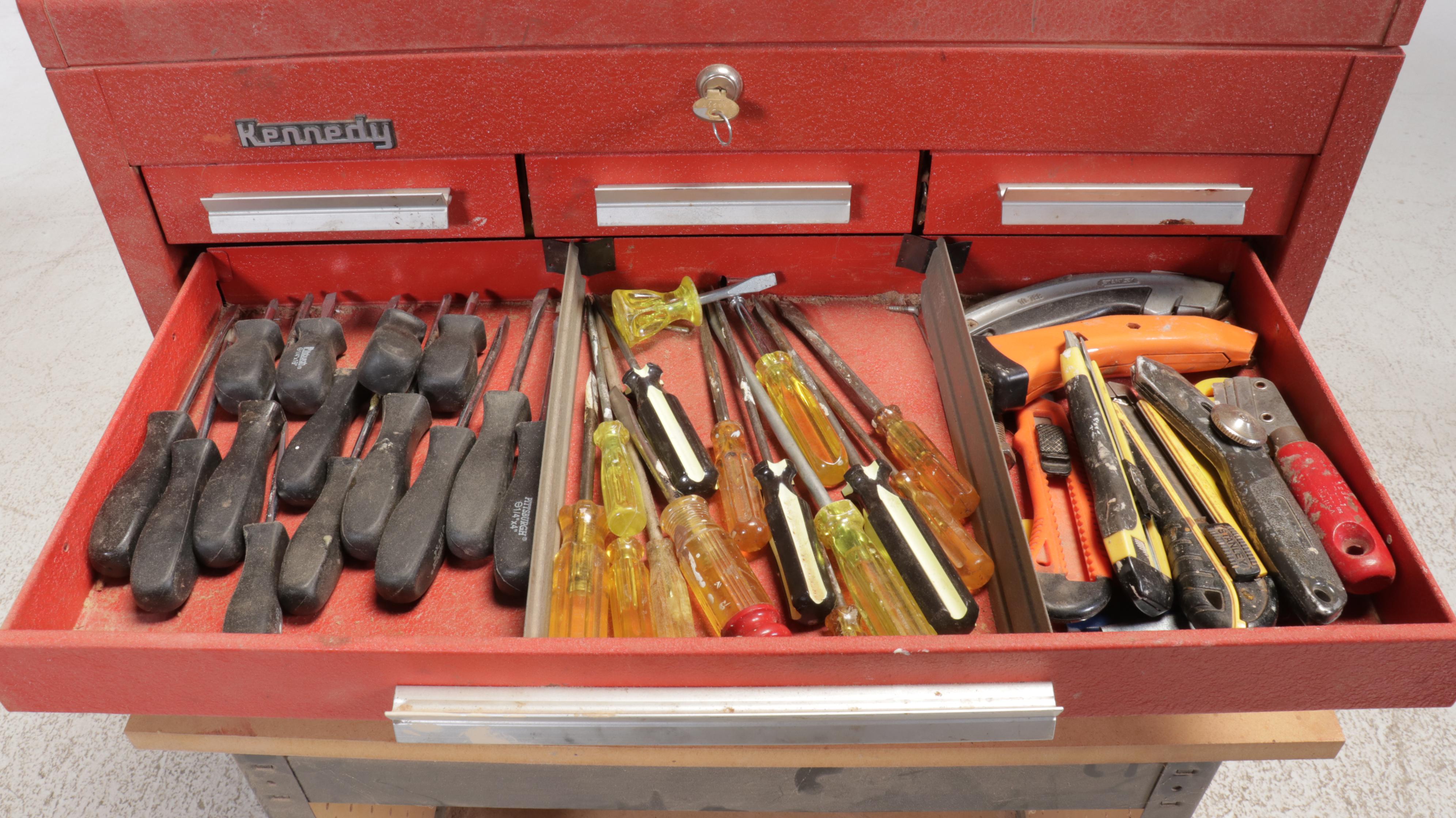 Kennedy Steel Tool Box with Hand Tools, Hirsh Cart | EBTH