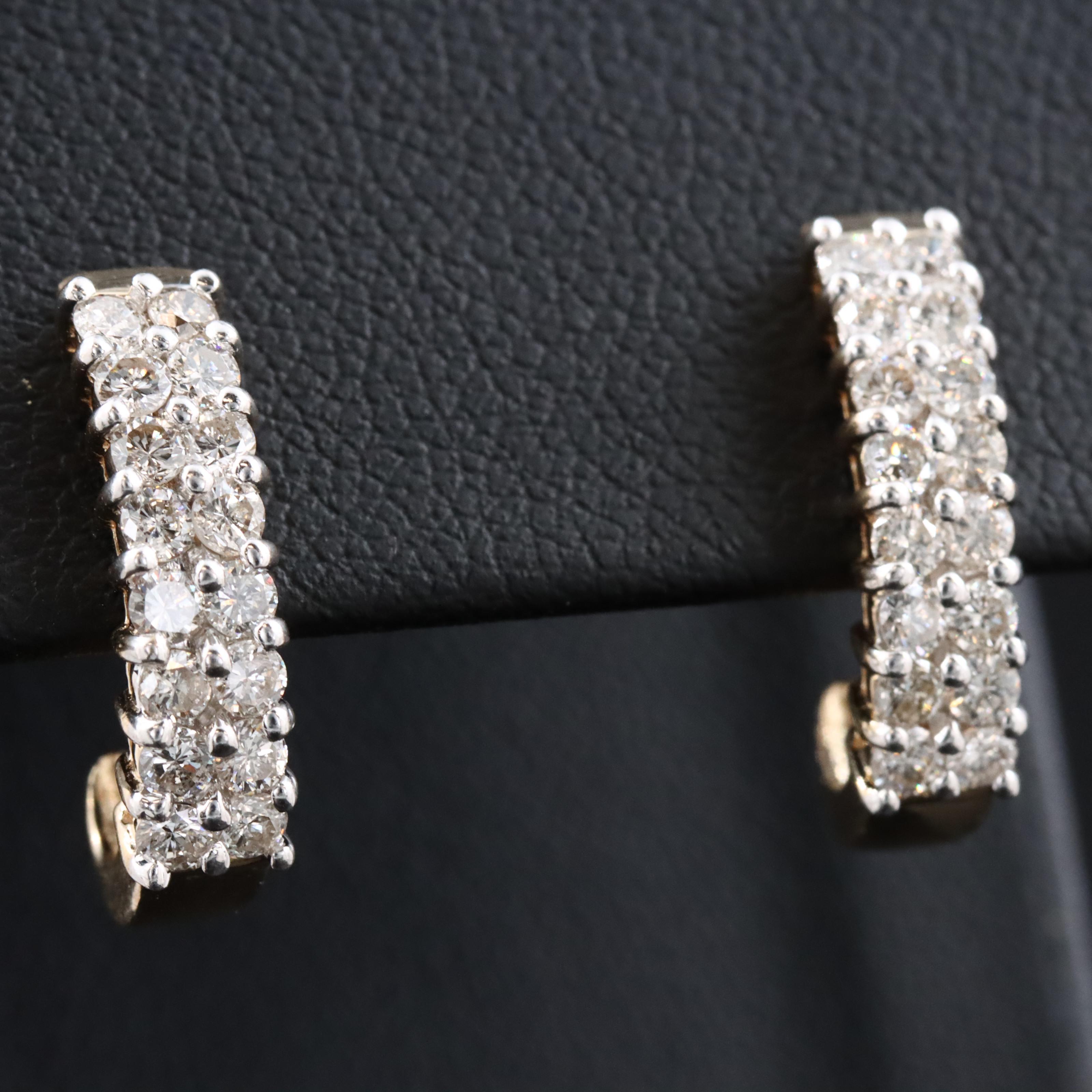 14K 0.96 CTW Diamond J-Hoop Earrings | EBTH