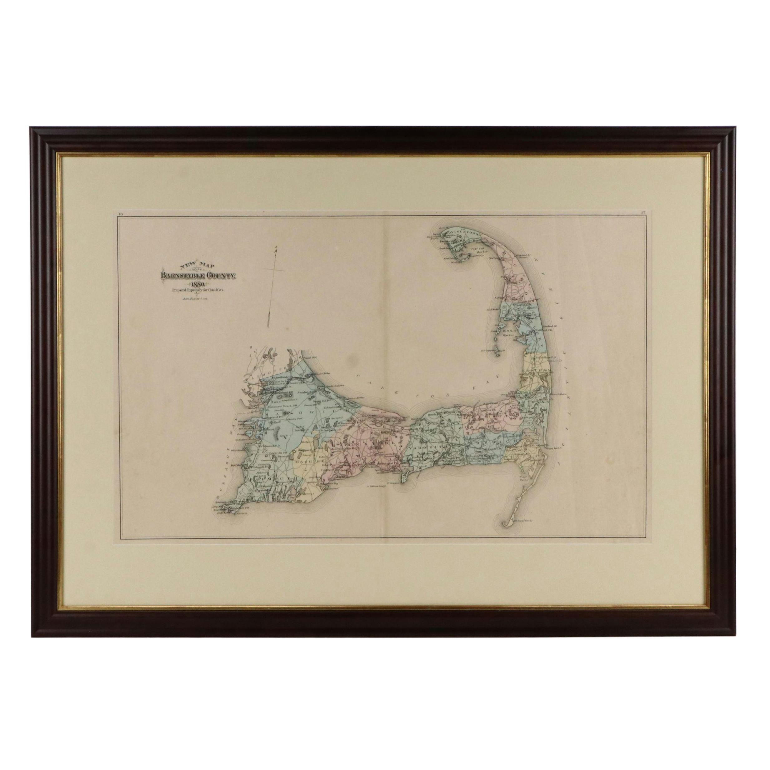 Hand-Colored Lithograph Map "Barnstable County," 1880 | EBTH