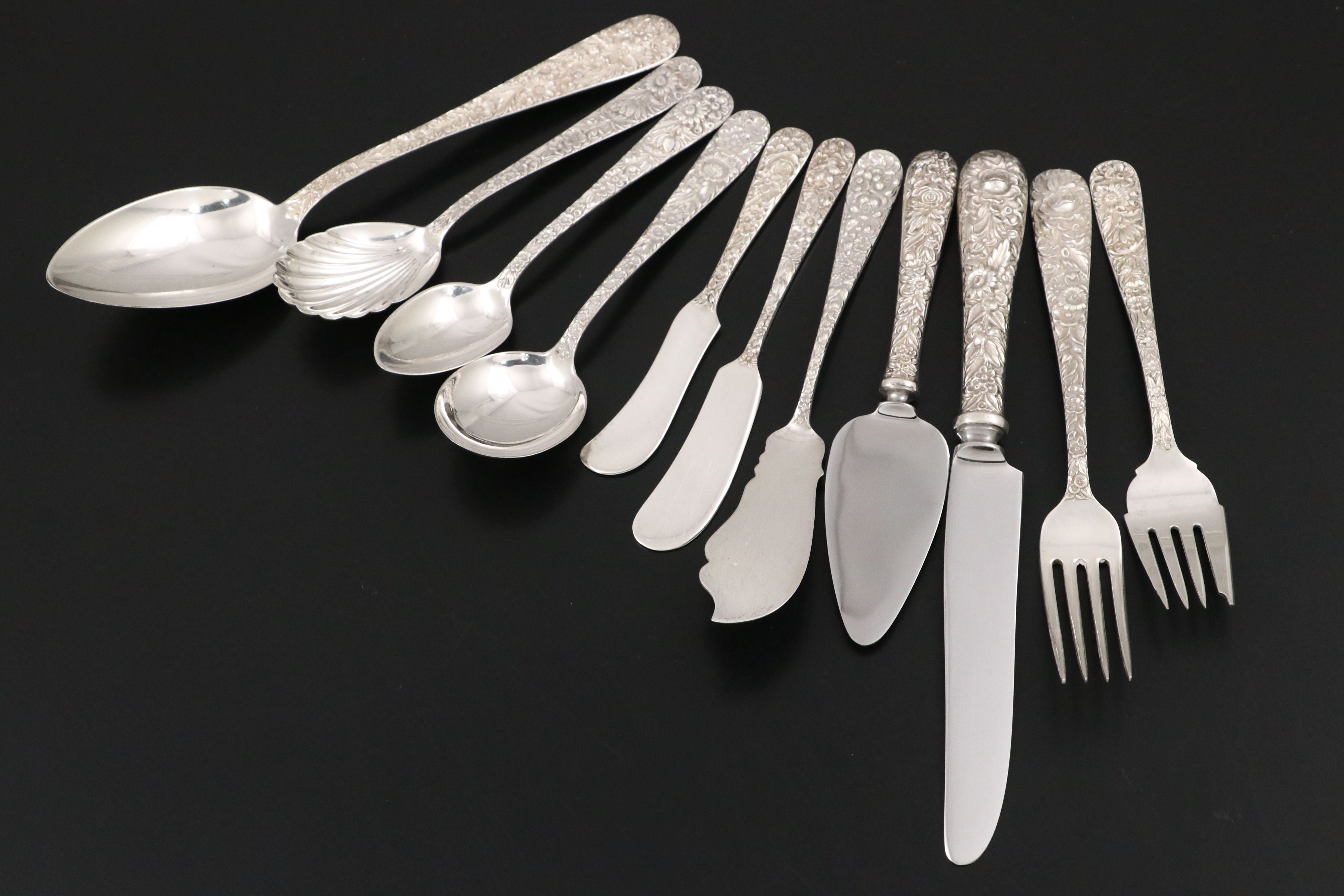 Stieff "Repousse" Sterling Silver Flatware Set | EBTH