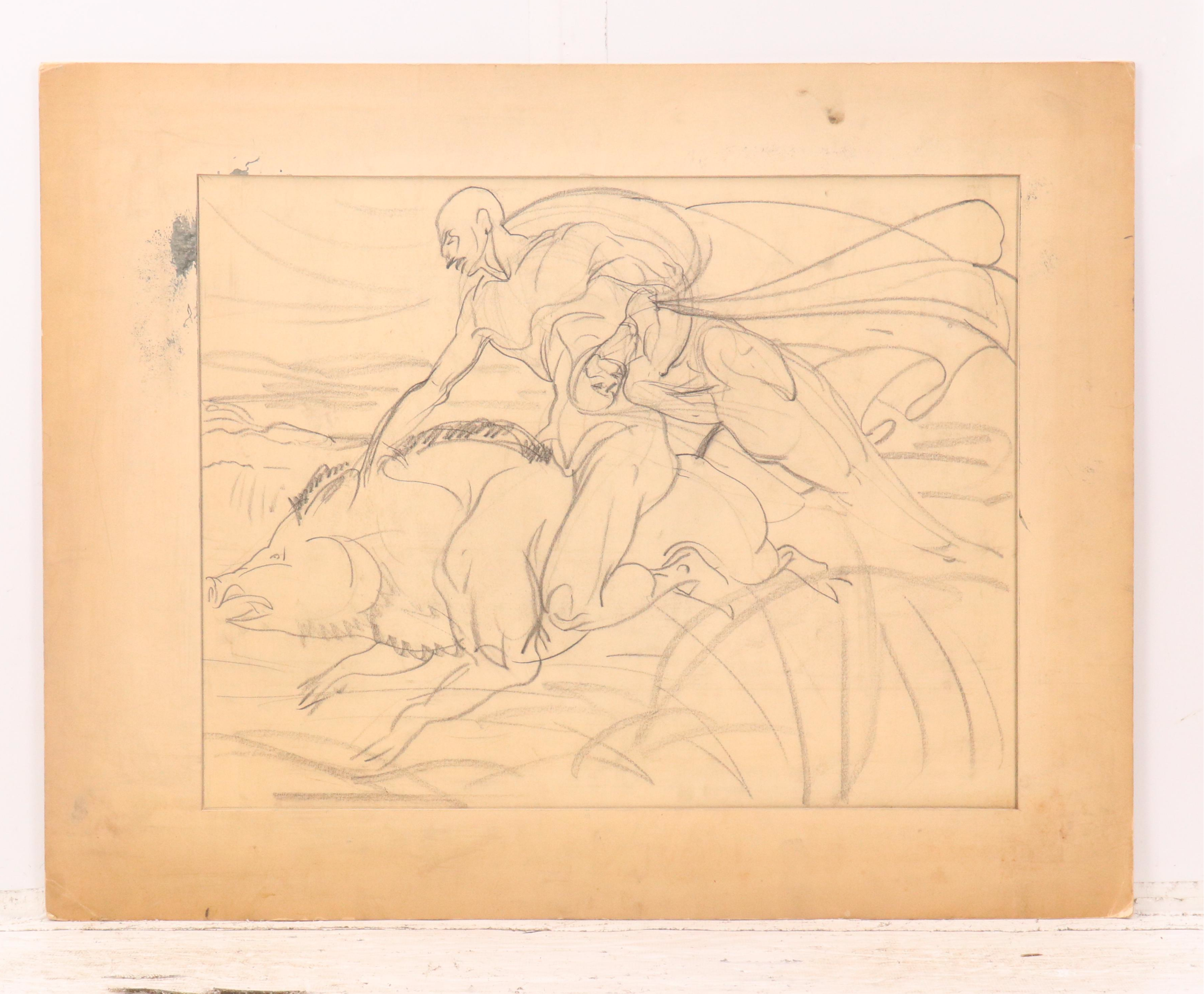 Paul Travis Figurative Graphite and Charcoal Drawings, Early 20th ...