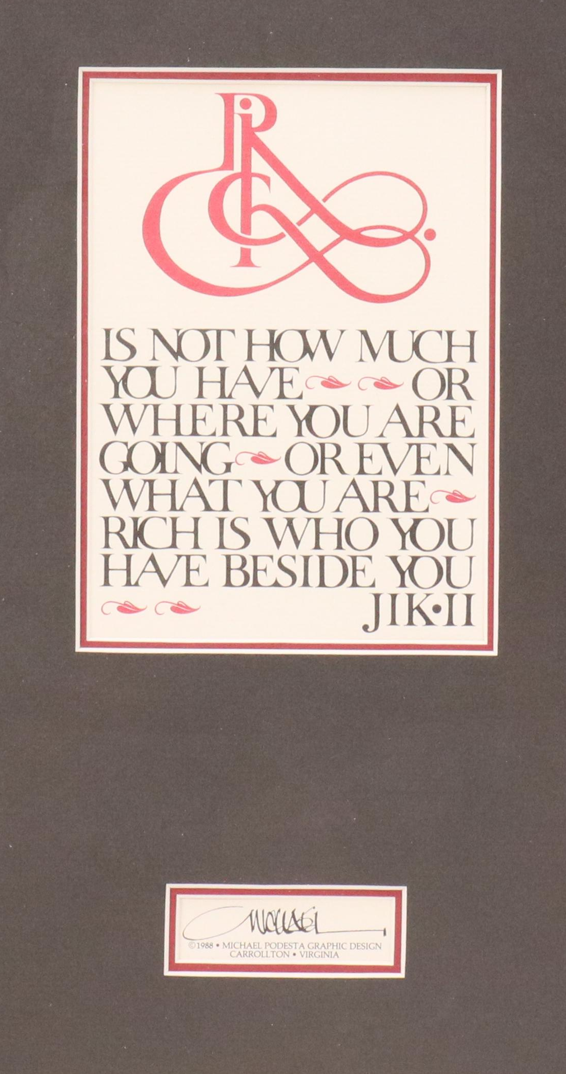 Text Design Lithograph After Michael Podesta "Rich," 1988 | EBTH