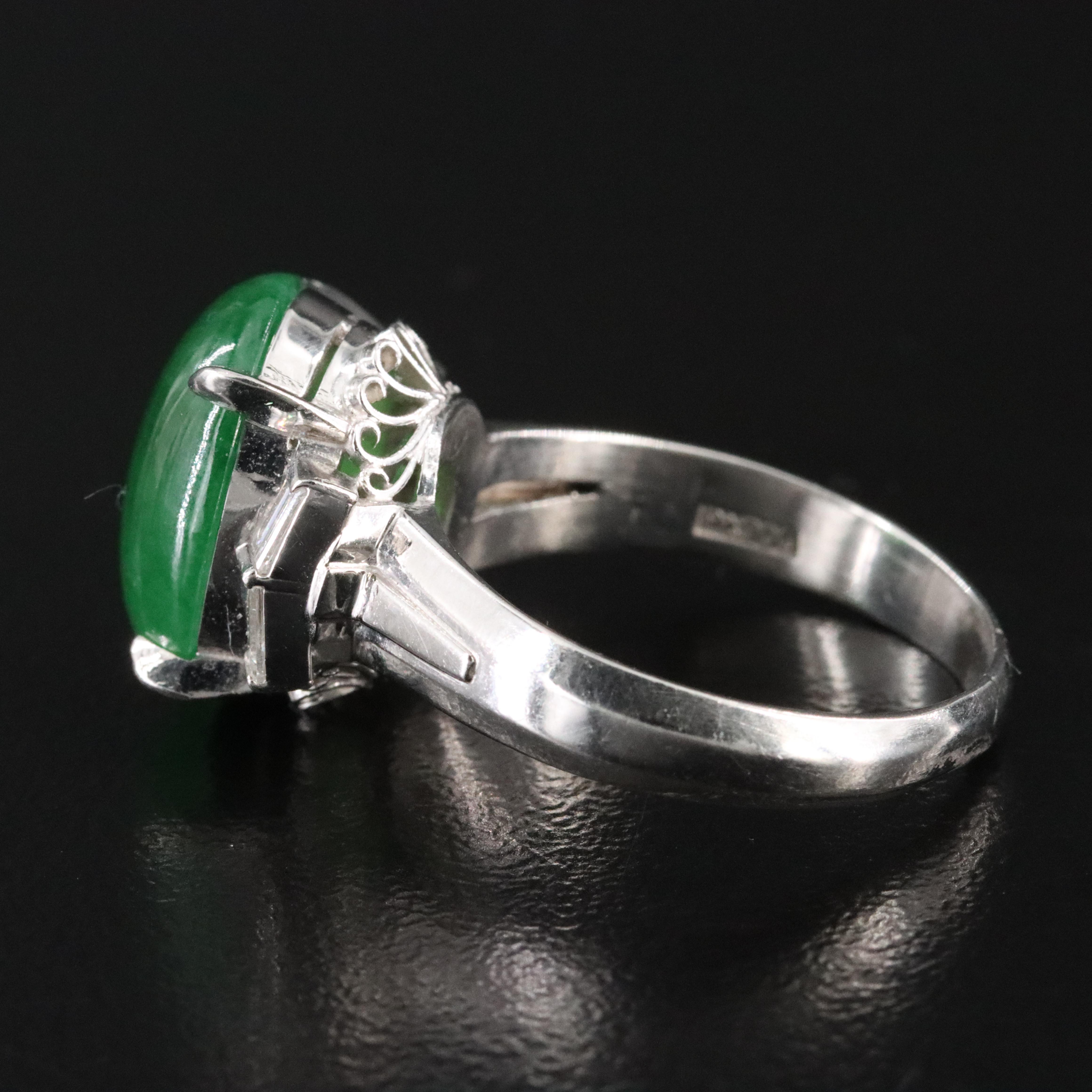 Vintage Platinum Jadeite and Diamond Ring | EBTH