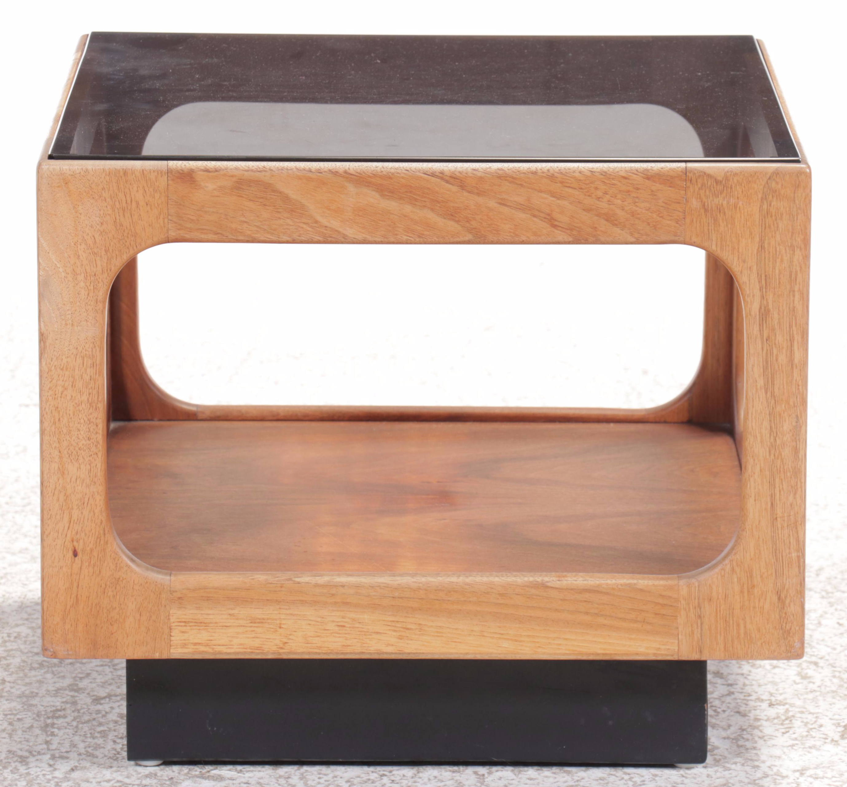 Four Josef Otmar Mid Century Modern Walnut and Smoked Glass Cube Accent ...