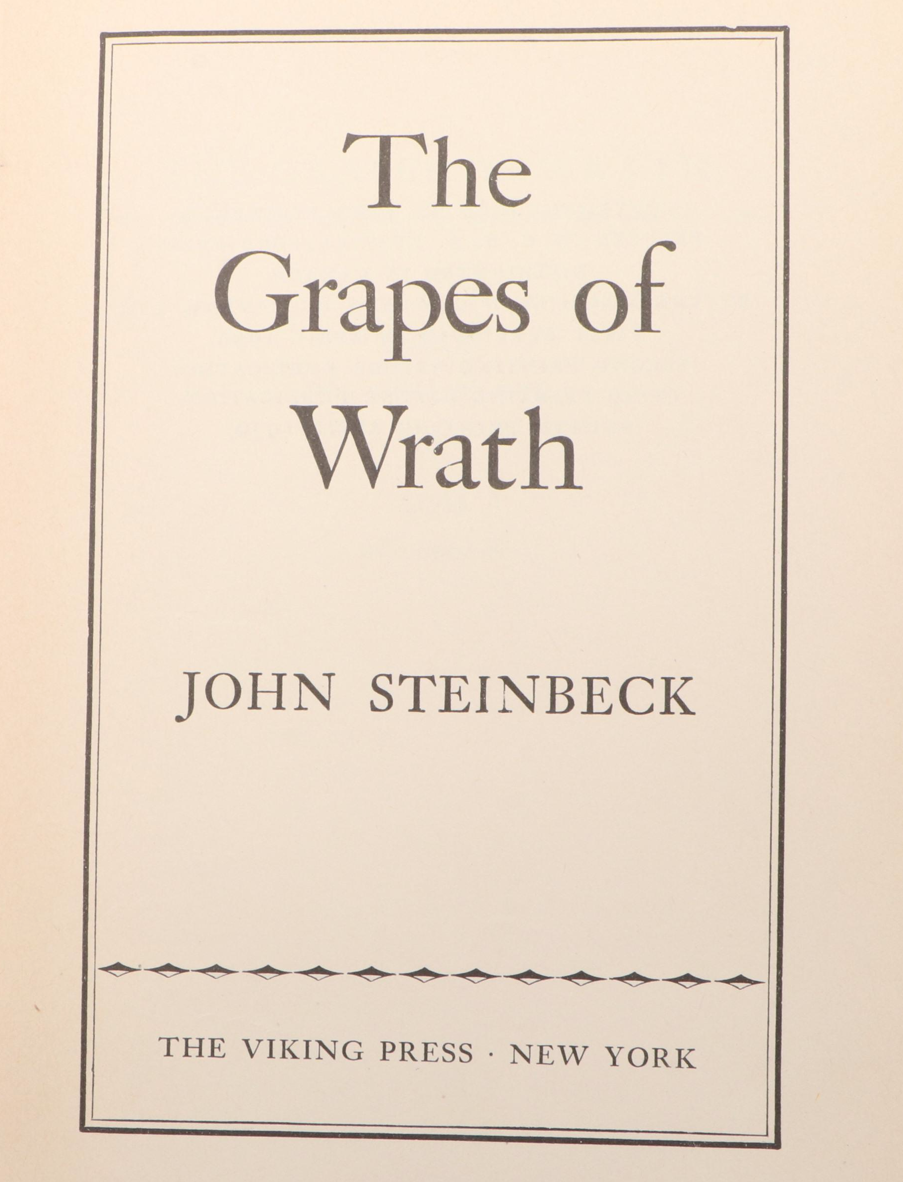 First Edition, Fourth Printing "The Grapes of Wrath" by John Steinbeck ...