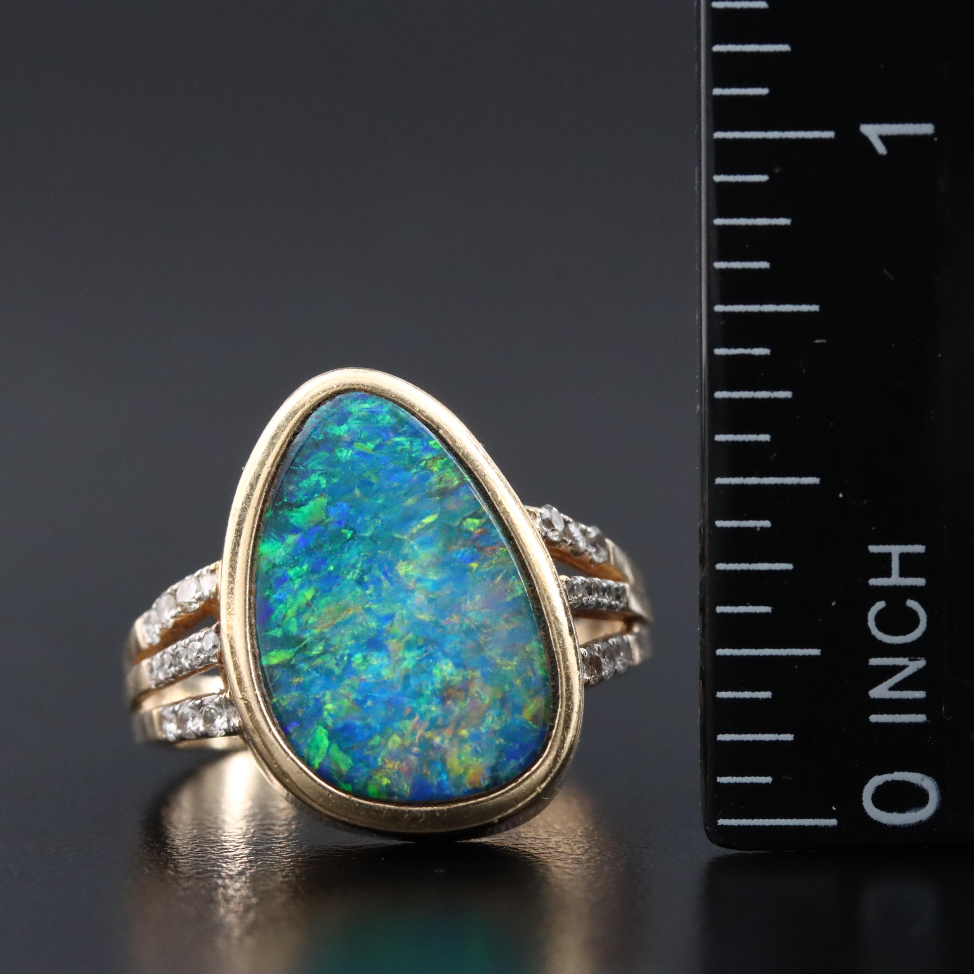 14K Opal Doublet and Diamond Ring | EBTH