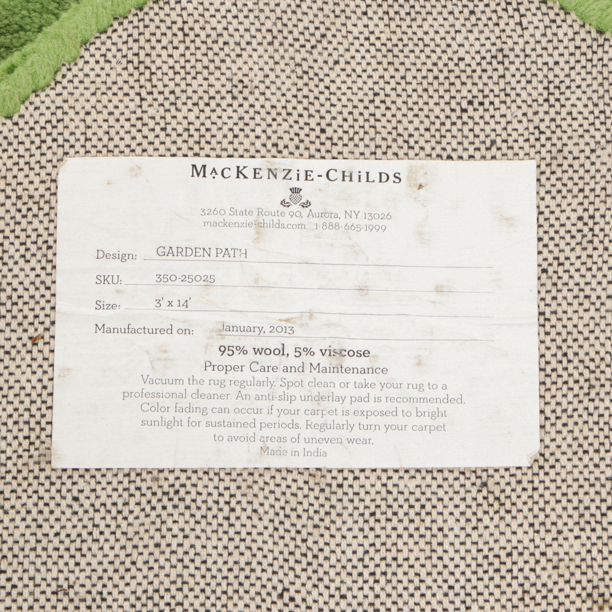 3' x 14' Hand-Tufted MacKenzie-Childs "Garden Path" Carpet Runner, 2013 ...