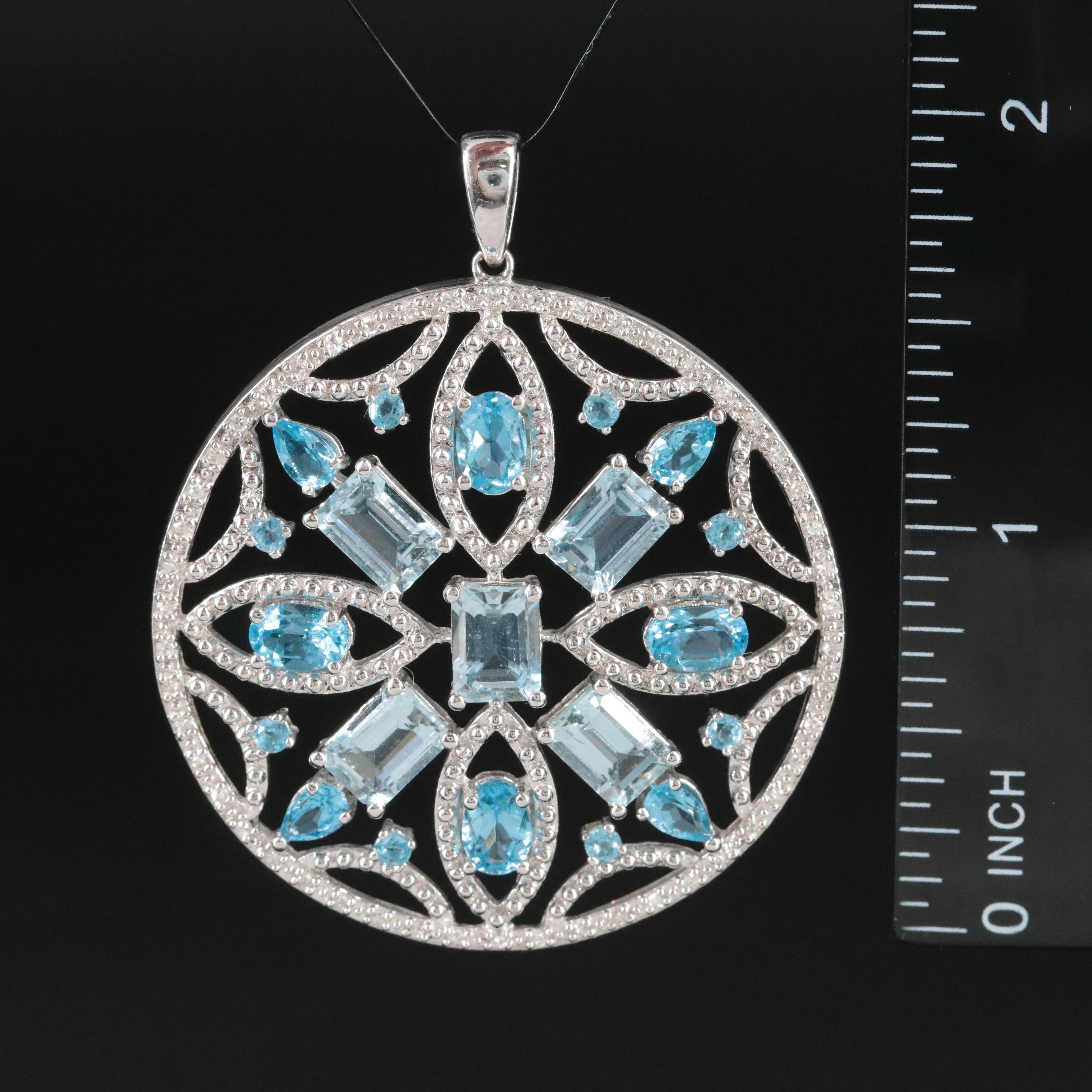 14K Aquamarine, Topaz, and Diamond Pendant | EBTH