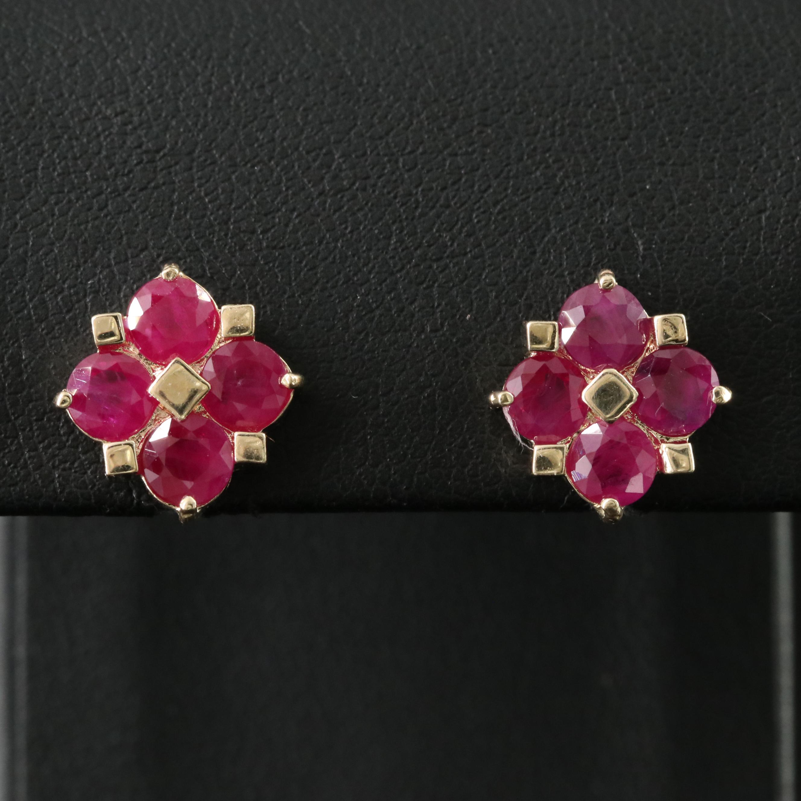 14K Ruby Cluster Earrings | EBTH