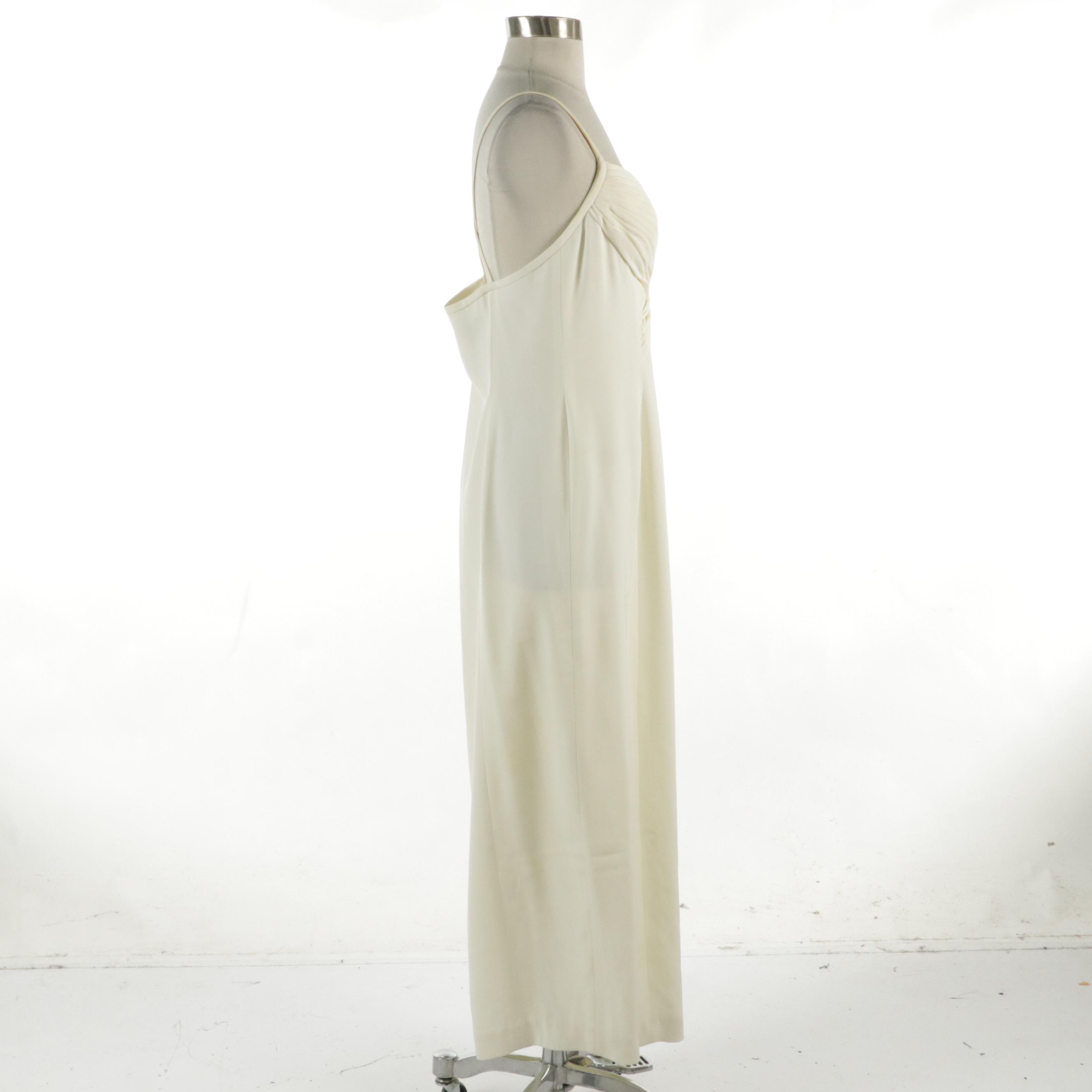 Niteline by Della Roufogali Criss-Cross Pleat High Slit Gown in Ivory ...