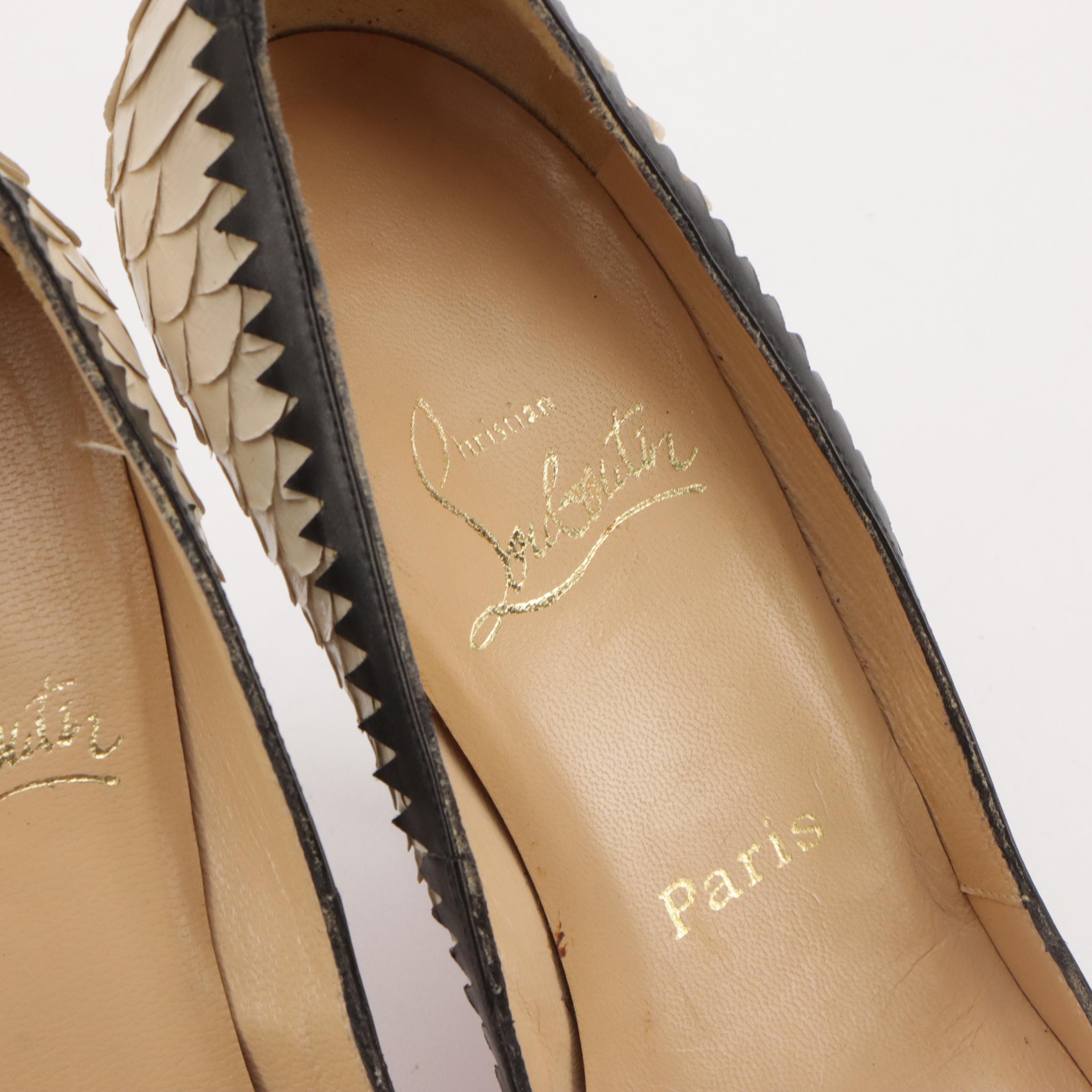 Christian Louboutin Jaws Peep-Toe Pumps in Ivory Python Leather with ...