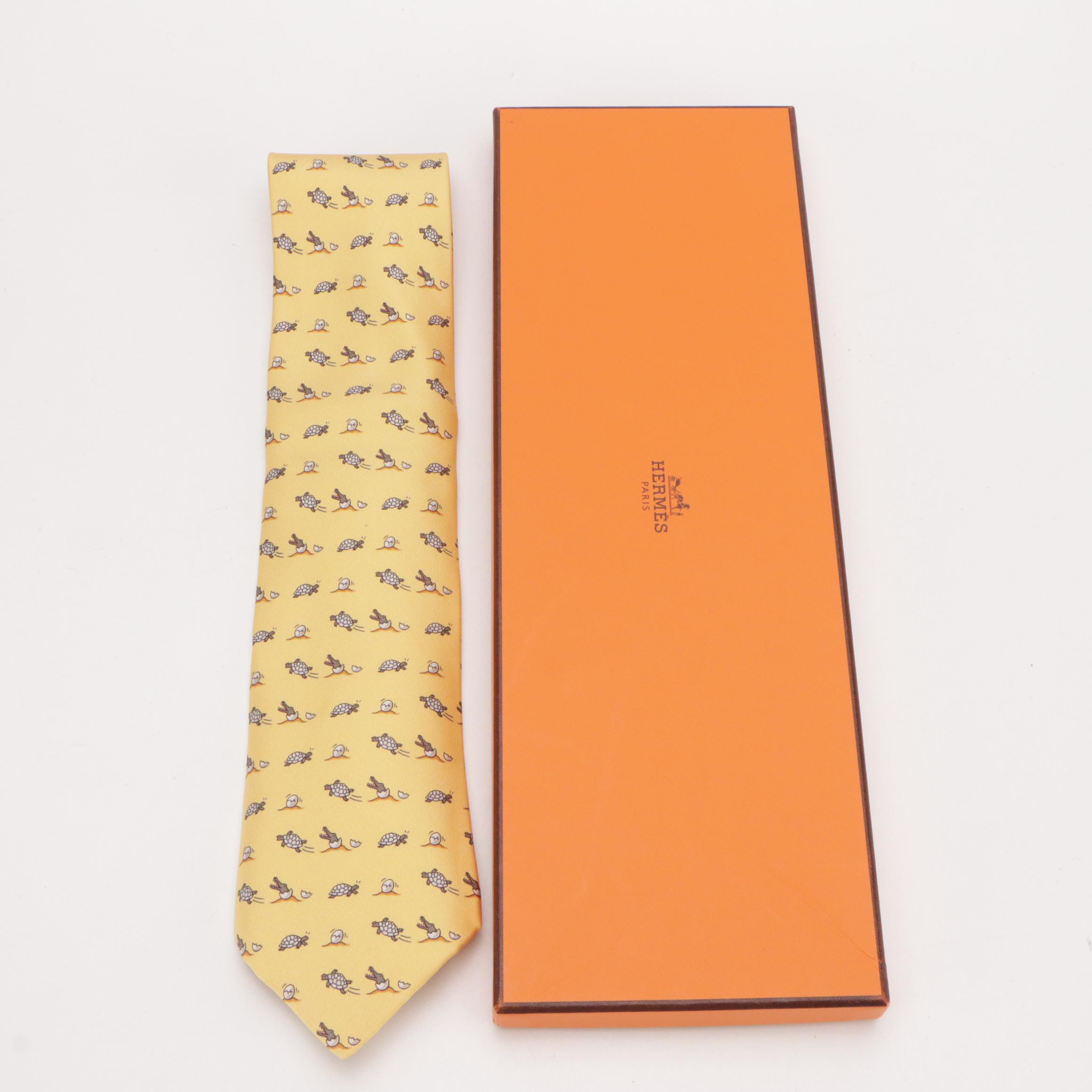 Hermès Curious Turtle Hatching Alligator Pattern Necktie in Silk Twill ...