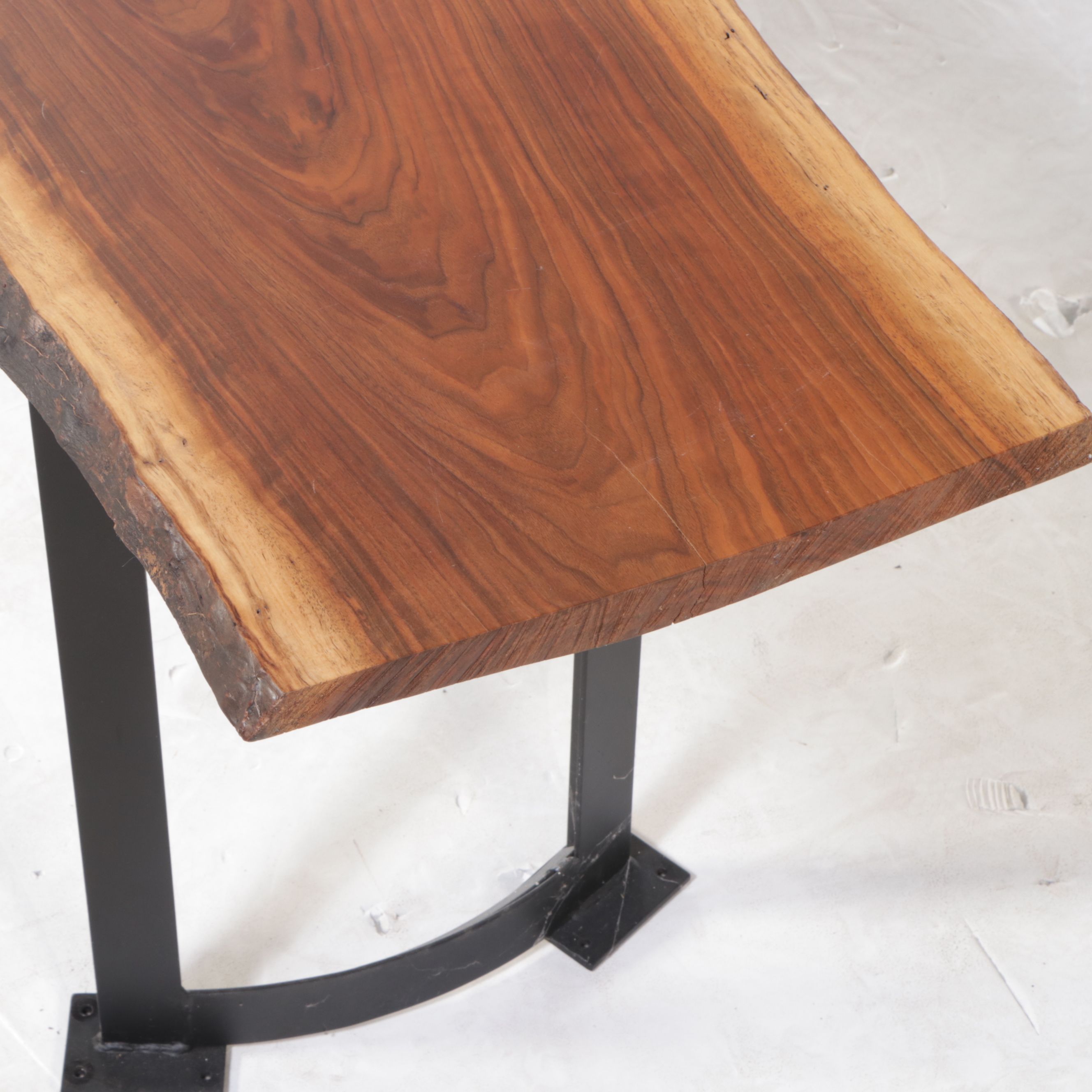 Rustic Live Edge Walnut Hall Table on Metal Base | EBTH