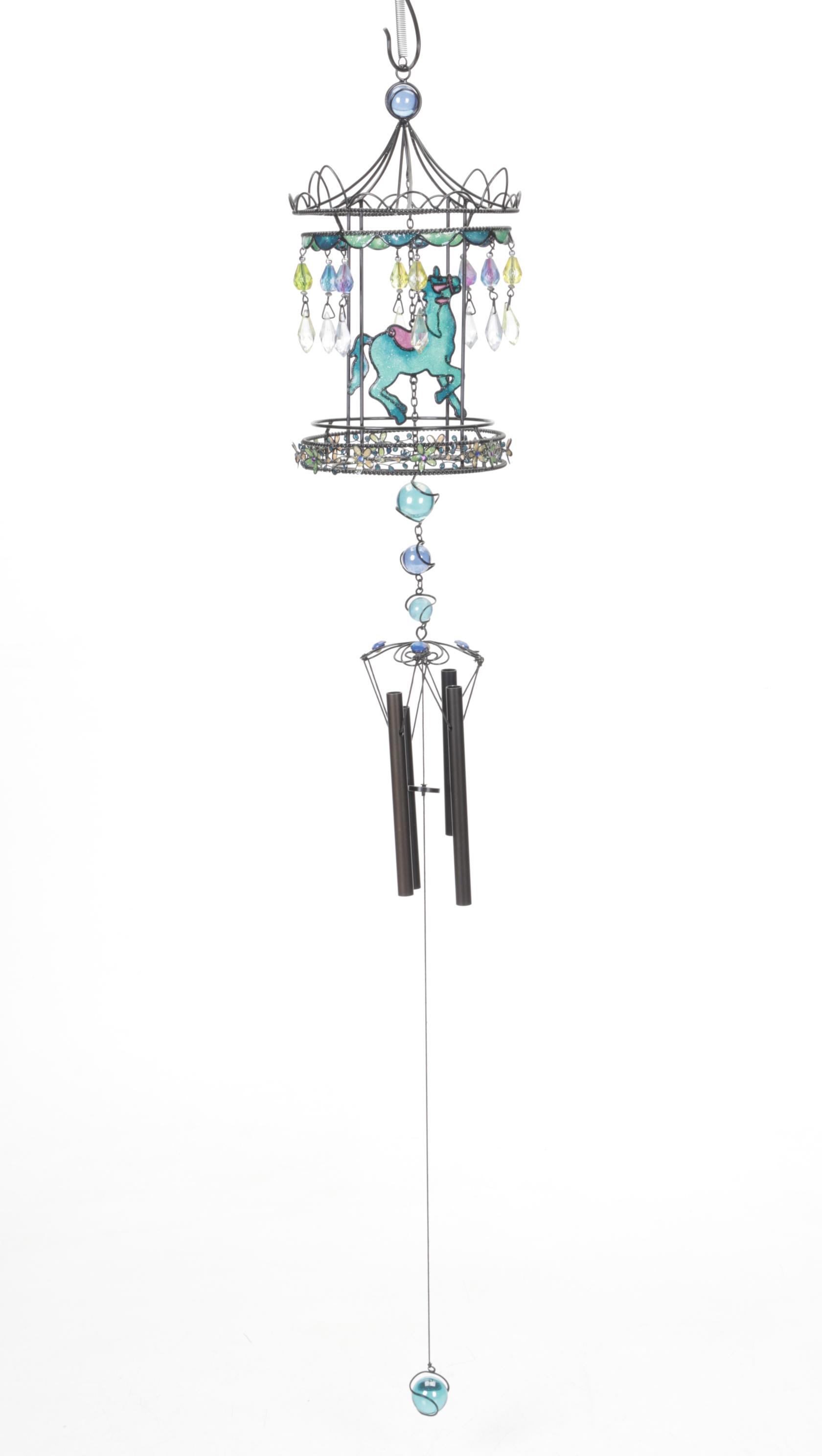 Wire and Beaded Carousel Horse Wind Chime with Snow Globe and Musical ...