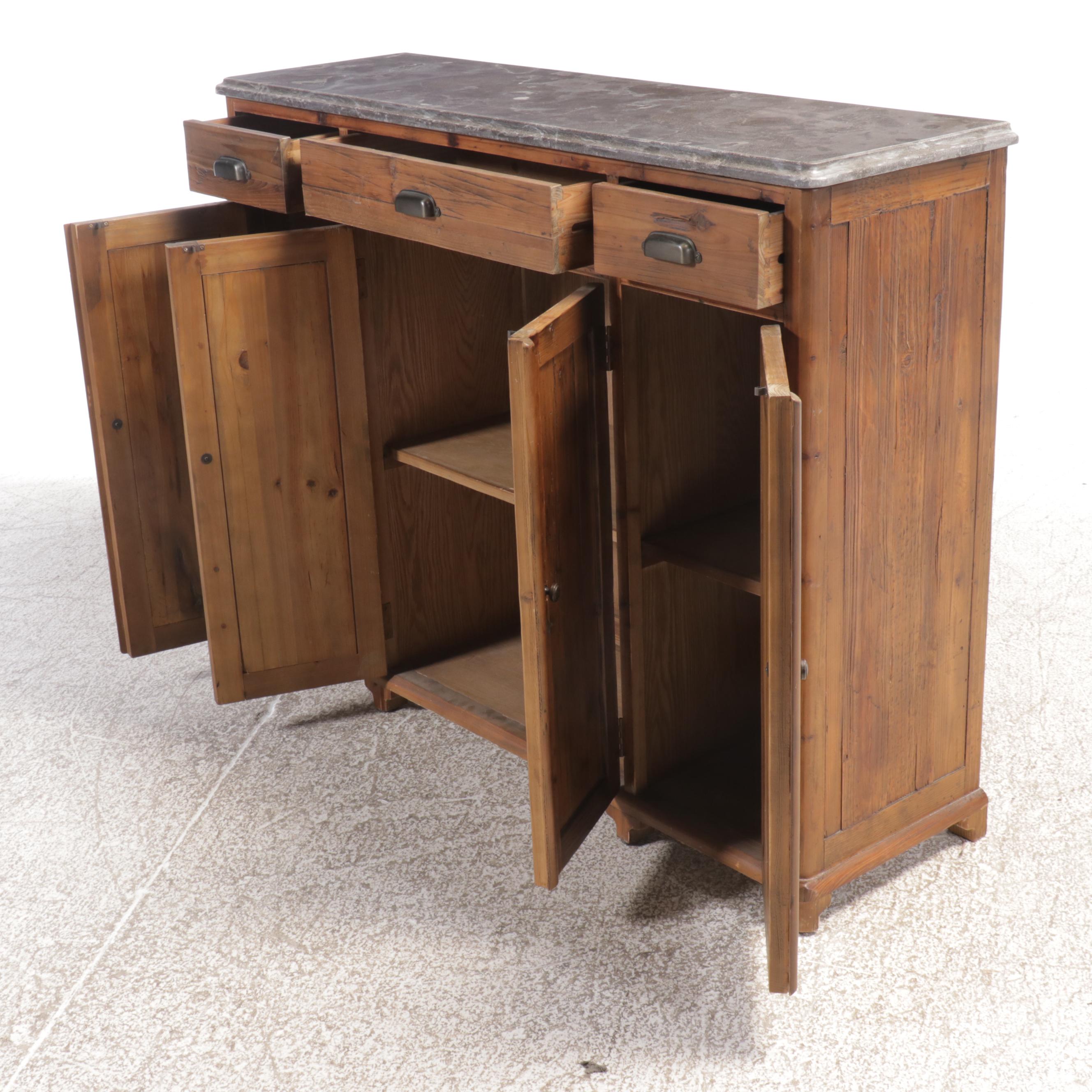 Rustic Pine and Marble Sideboard | EBTH