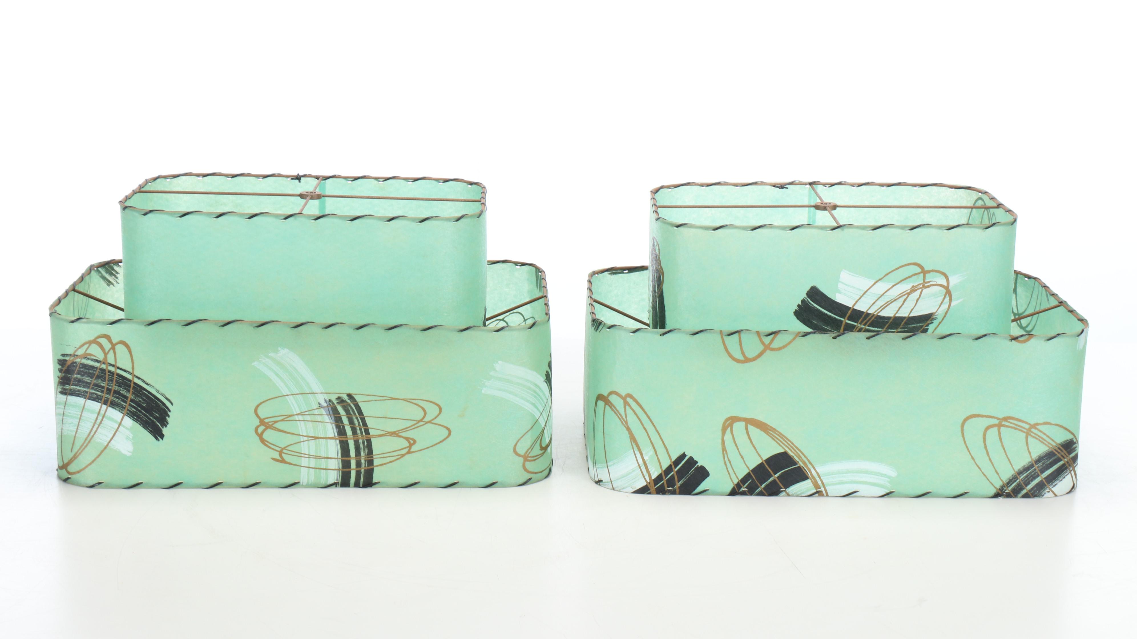 Pair of Gold Painted Chalkware Table Lamps with Double Stack Fiberglass Shades | EBTH