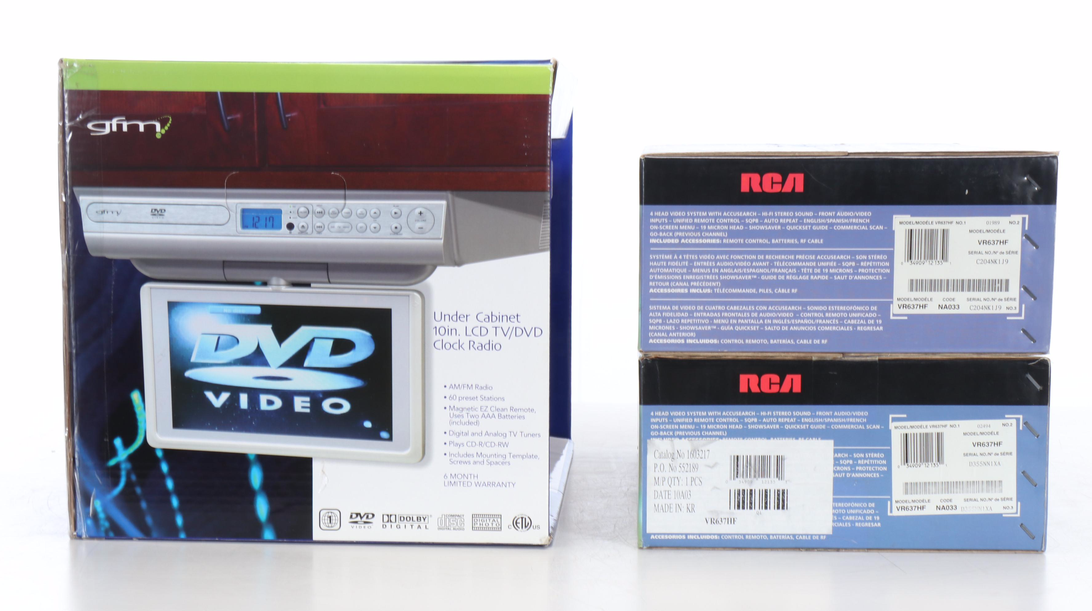 GRM Undercabinet 10" DVD/TV Clock Radio with Pair of RCA VCR Players | EBTH