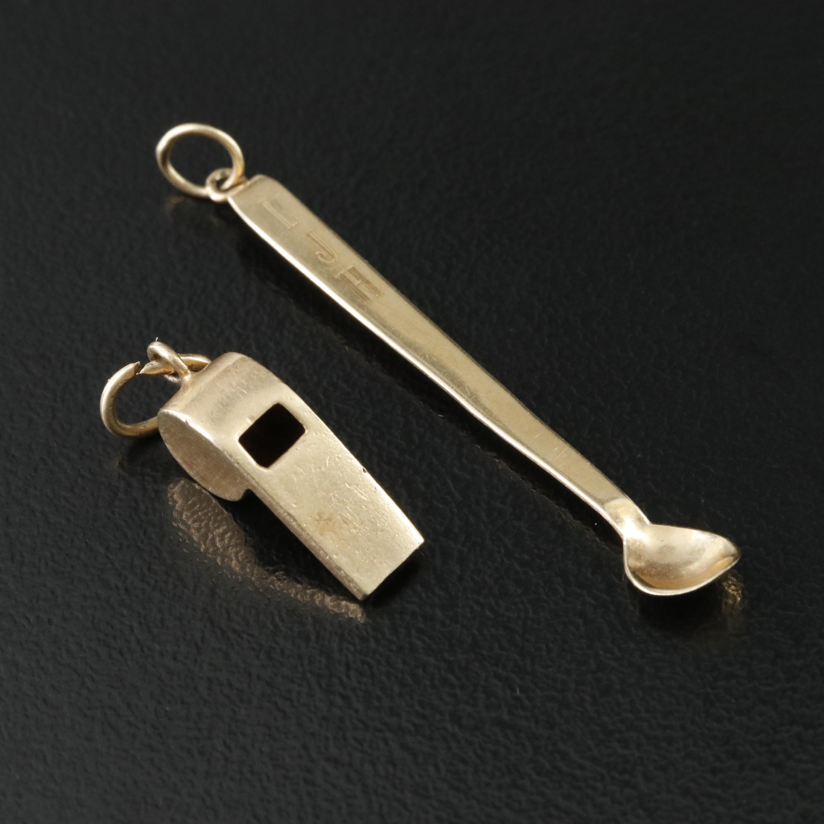 Vintage 14K Snuff Spoon and Whistle Charm Pendants | EBTH