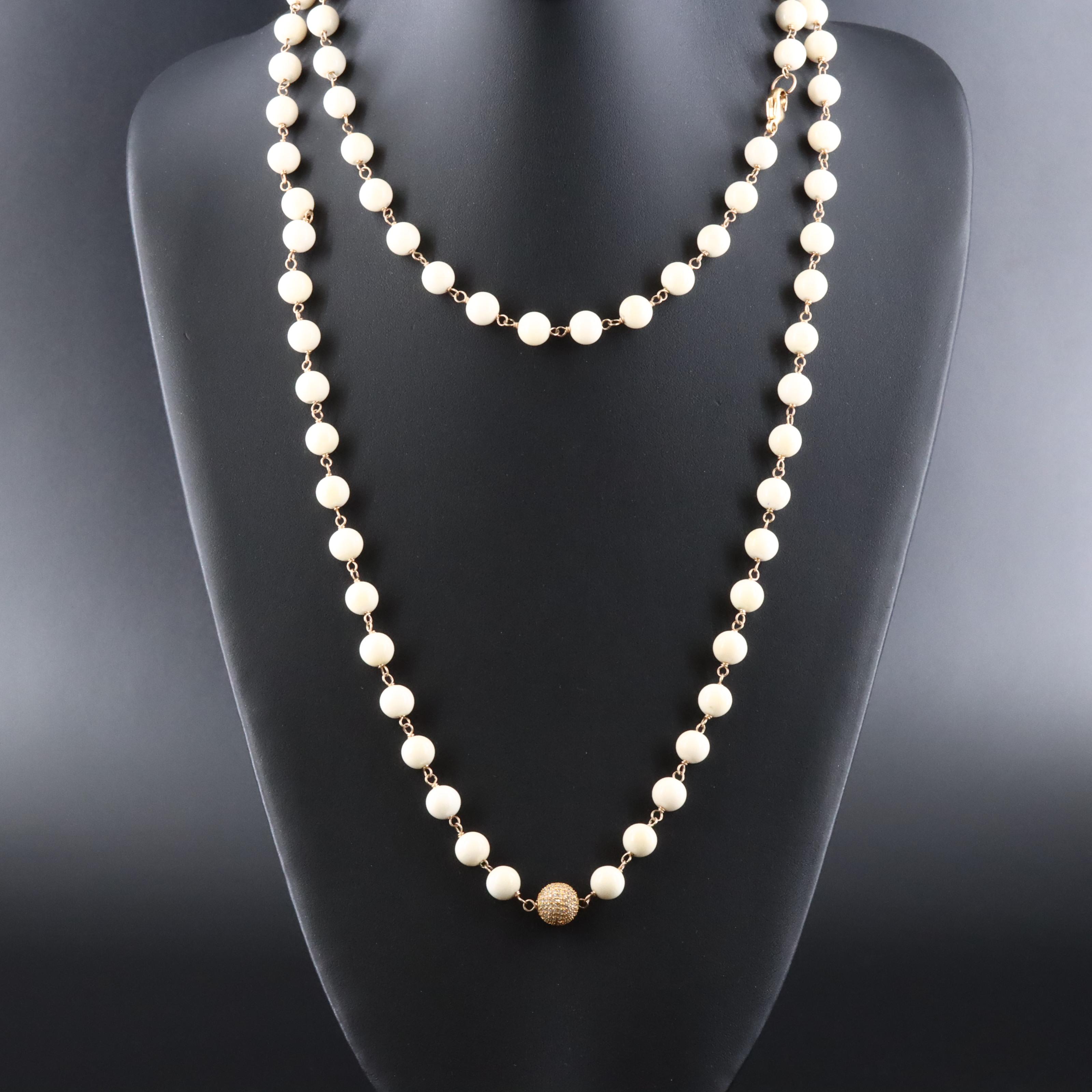 Bone Necklace with 14K Diamond Accent Beads, Attributed to Sheryl Lowe ...