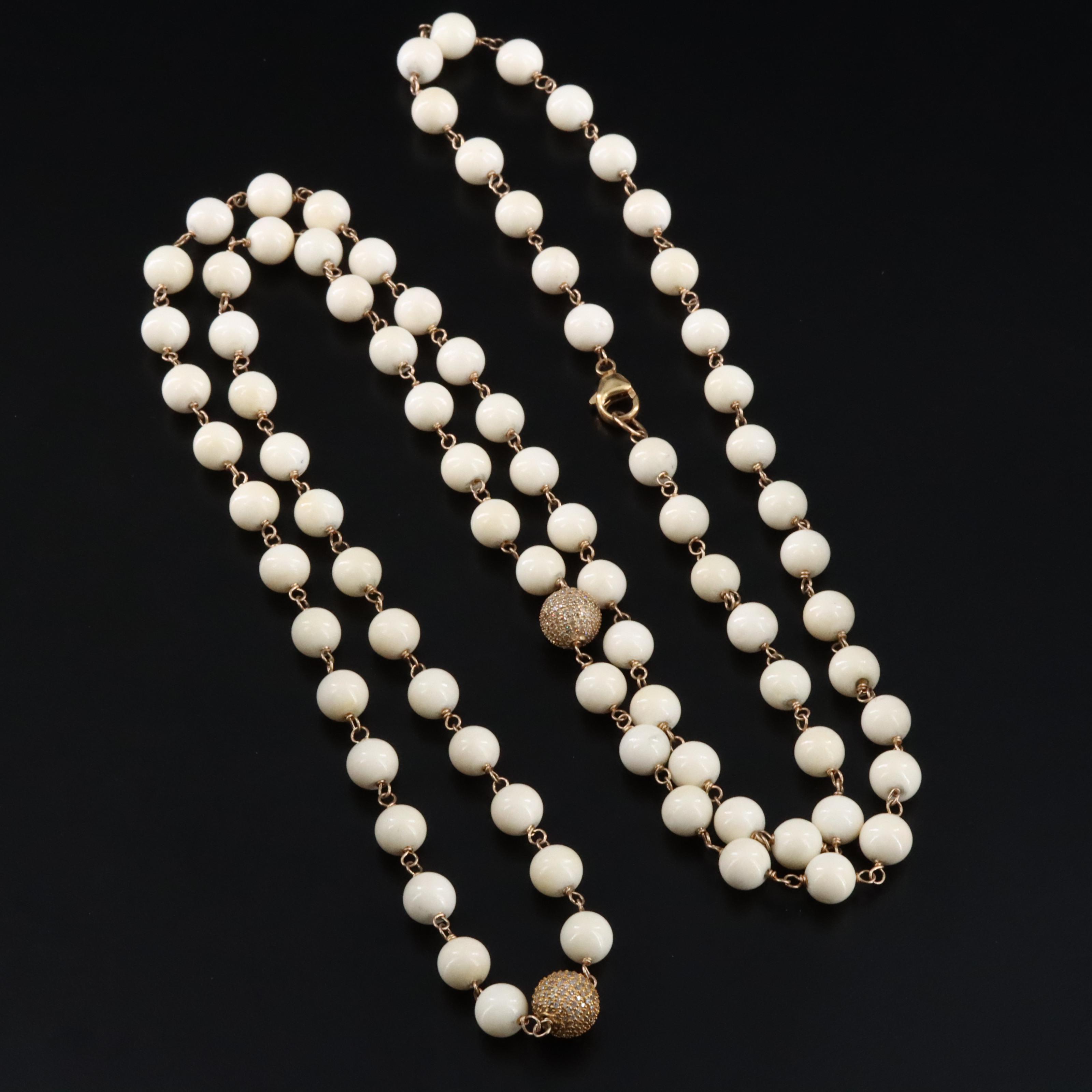 Bone Necklace with 14K Diamond Accent Beads, Attributed to Sheryl Lowe ...