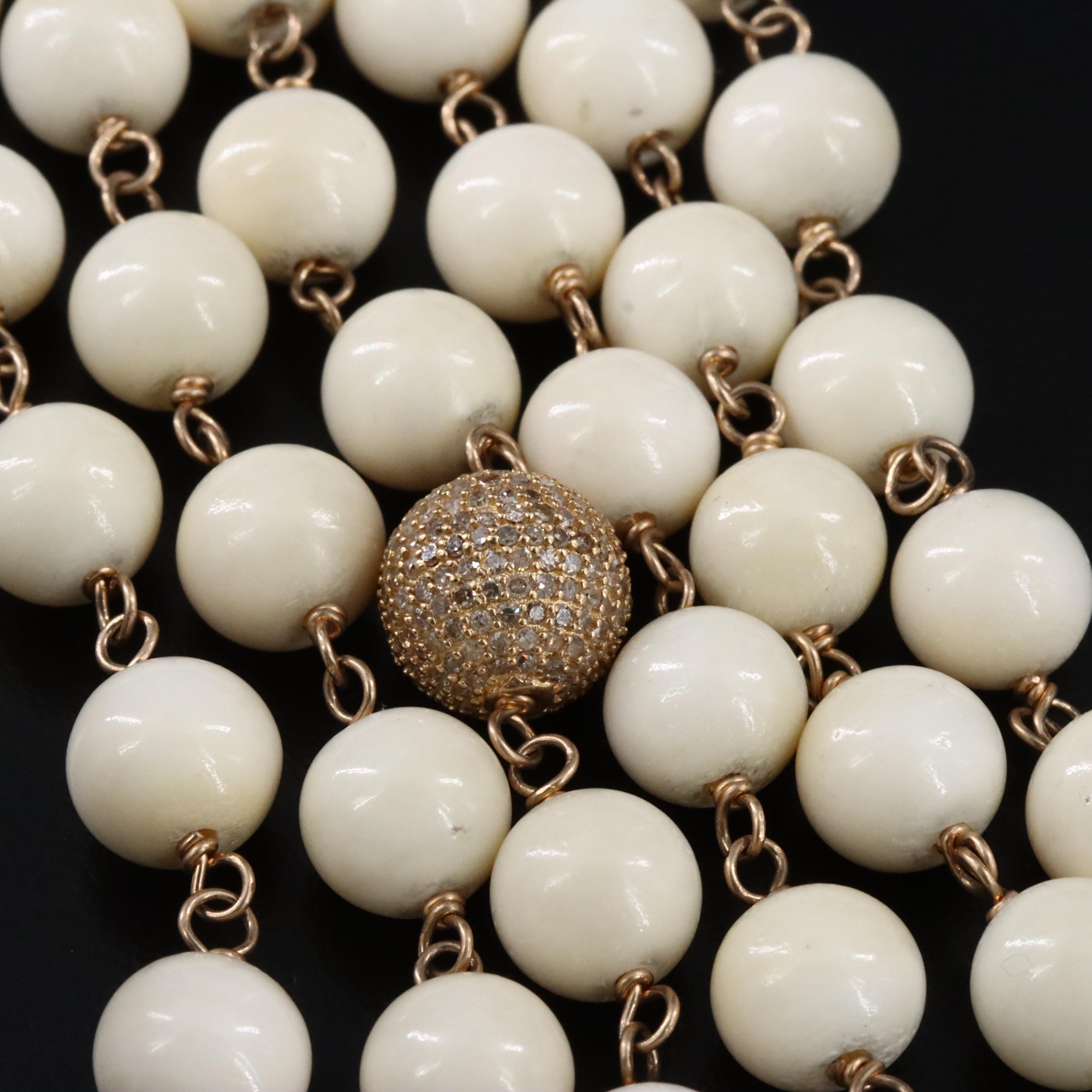 Bone Necklace with 14K Diamond Accent Beads, Attributed to Sheryl Lowe ...