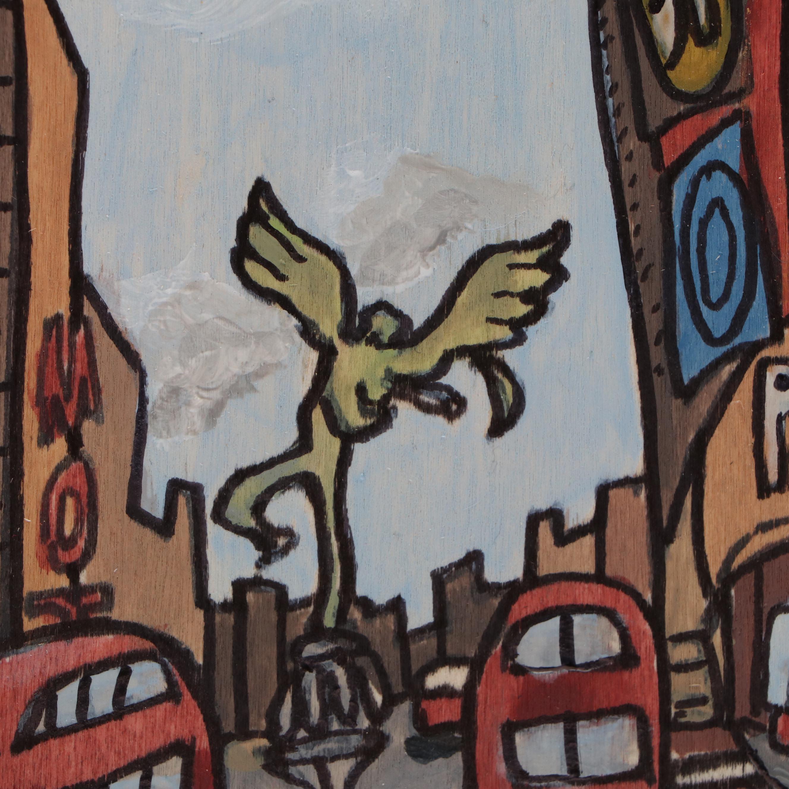 Aaron Wooten Stylized Cityscape Mixed Media Painting "Piccadilly Circus ...