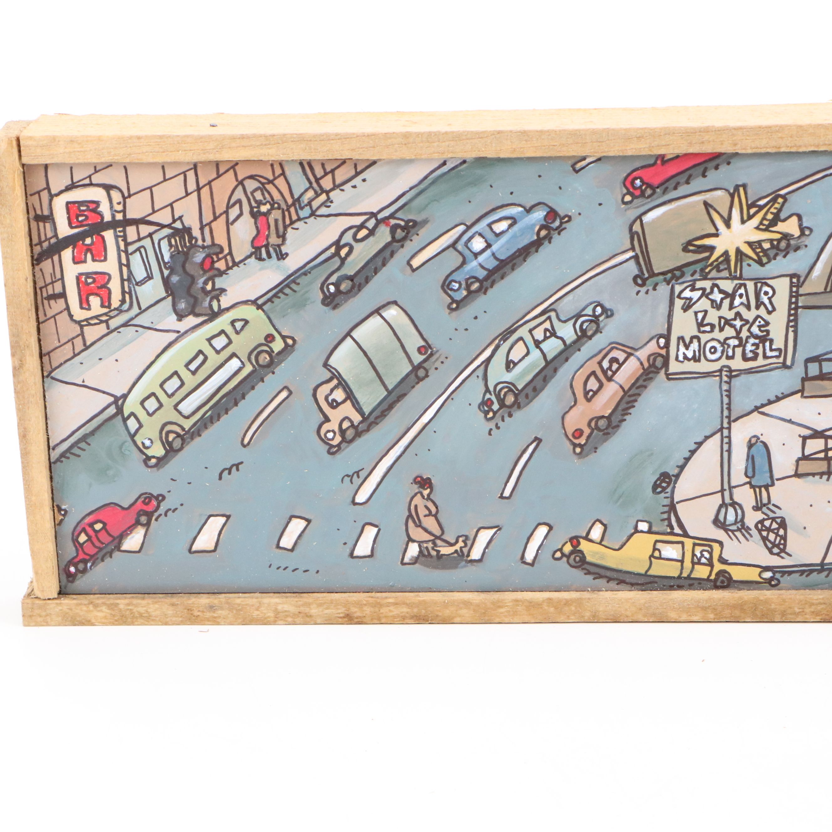 Aaron Wooten Stylized Cityscape Mixed Media Painting "The Star Lite ...