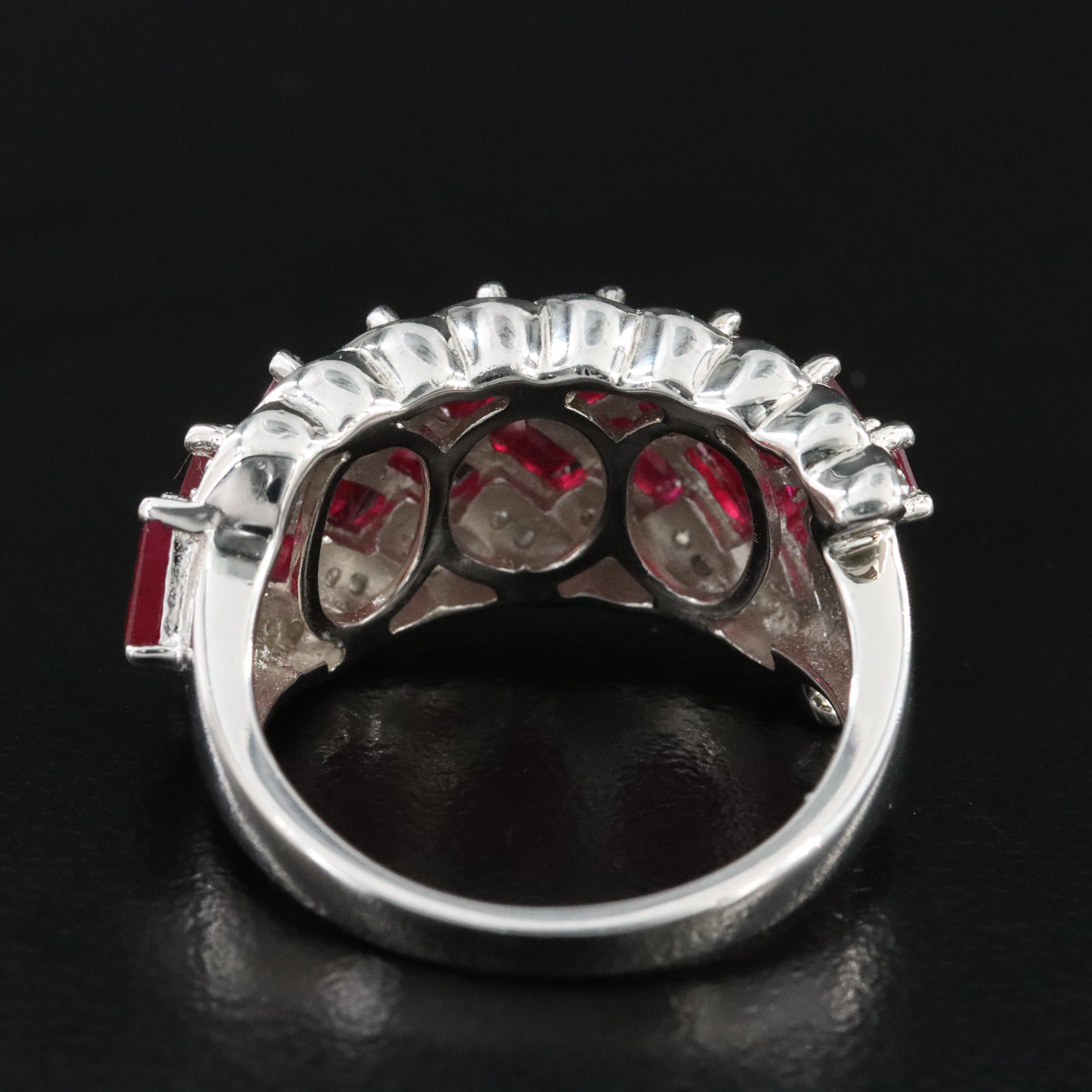 Sterling Silver Lab Grown Ruby and White Topaz Ring | EBTH