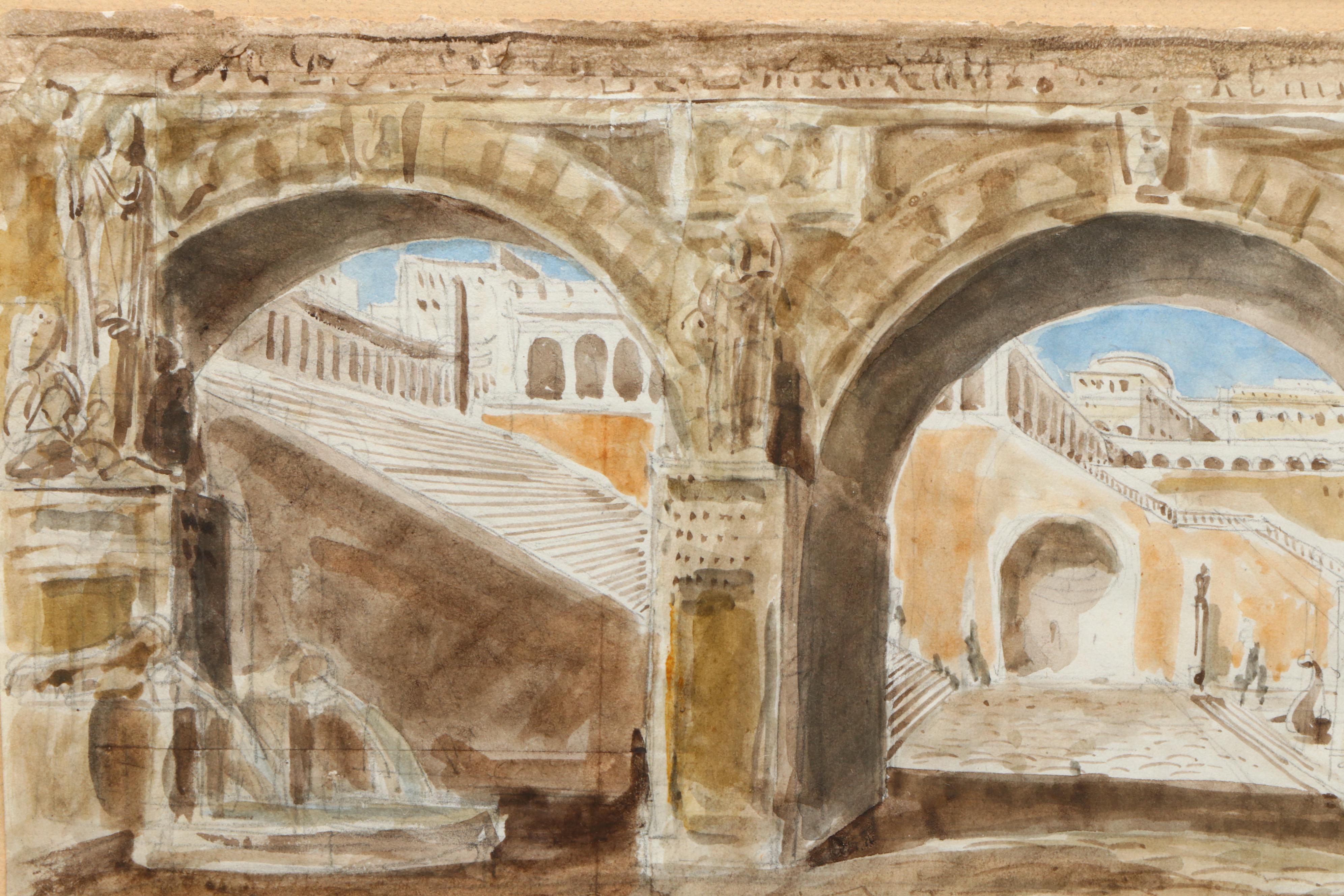 French Esquisse Drawing of Neoclassical Port, Early 19th Century | EBTH