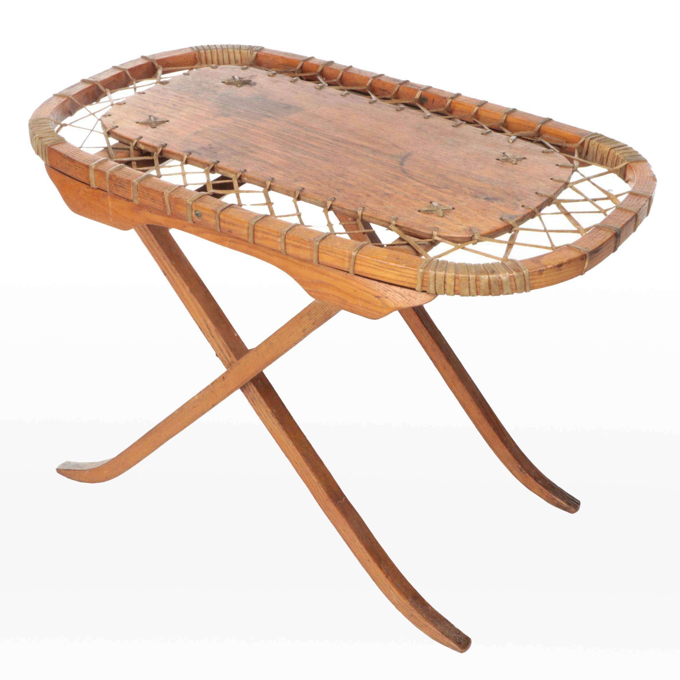 Oak and Rawhide Snowshoe-Style Folding Table, Early to Mid-20th Century ...
