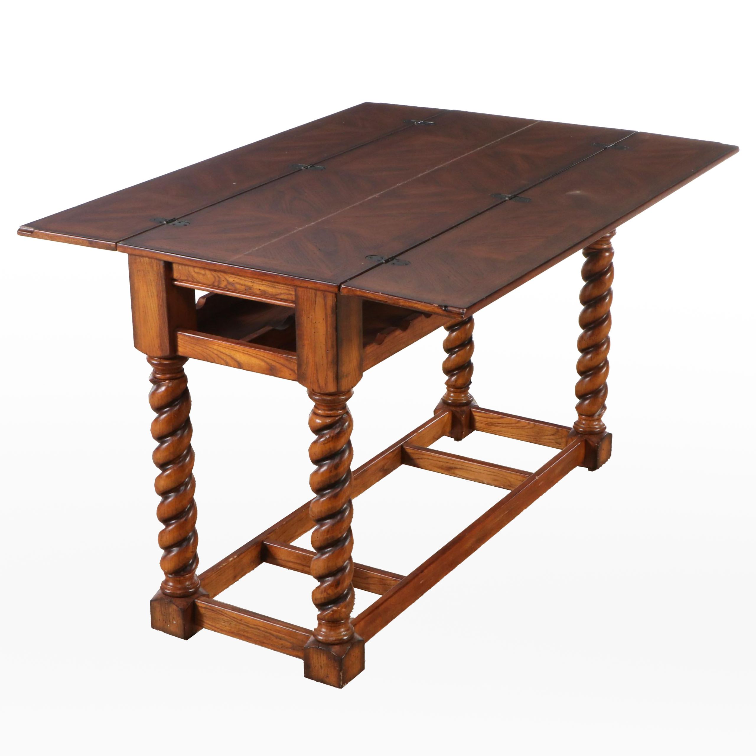 Oak Flip-Top Dining Table with Twist Legs and Wine Storage Shelf | EBTH