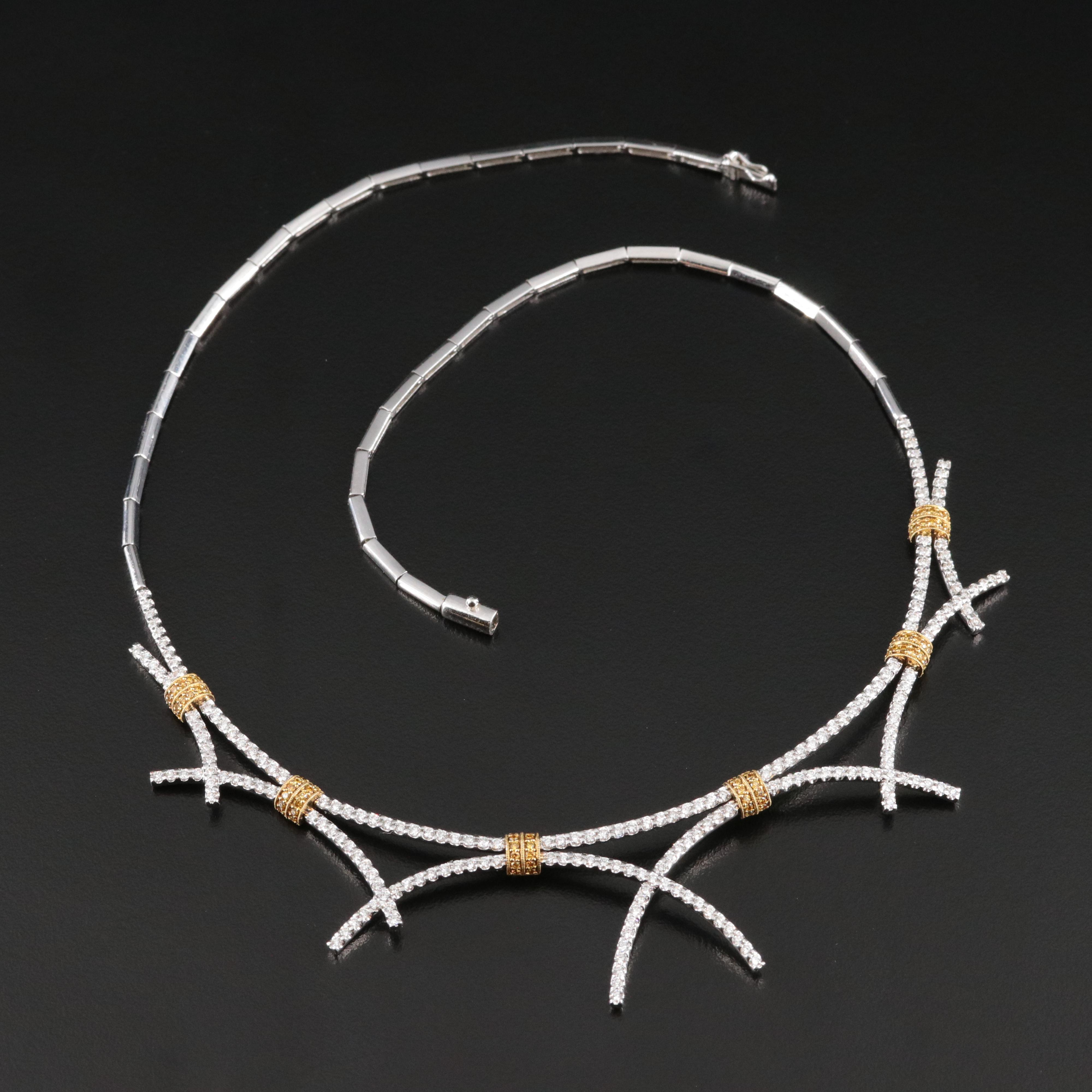 18K 3.43 CTW Diamond Barbed Wire Necklace with Fancy Yellow Diamonds | EBTH