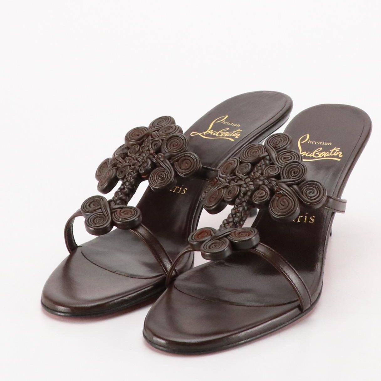 Christian Louboutin Chocolate Brown Coiled Leather Heeled Sandals in ...