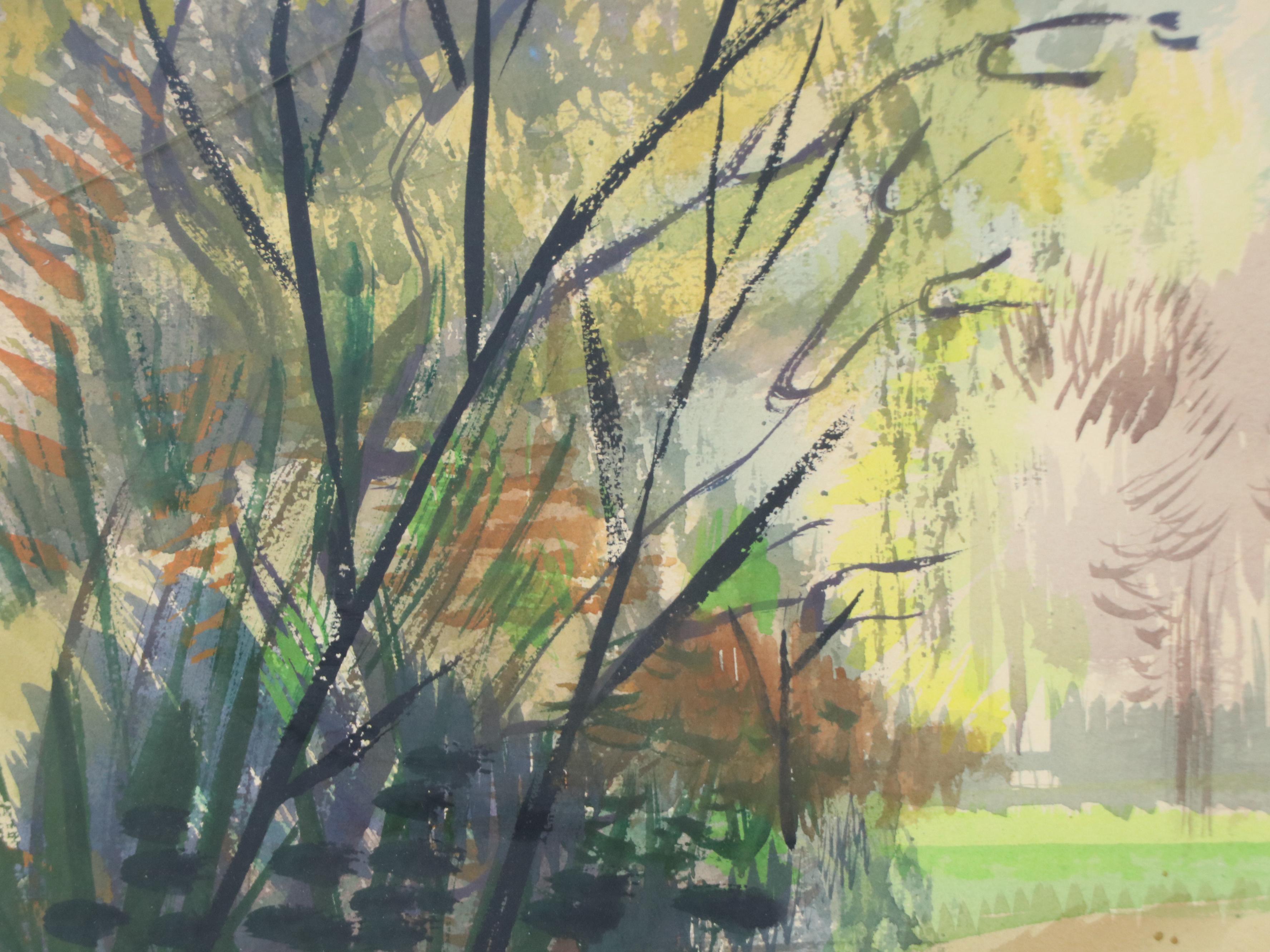 Elmer Ruff Watercolor Painting of Forest Landscape, Mid-20th Century | EBTH