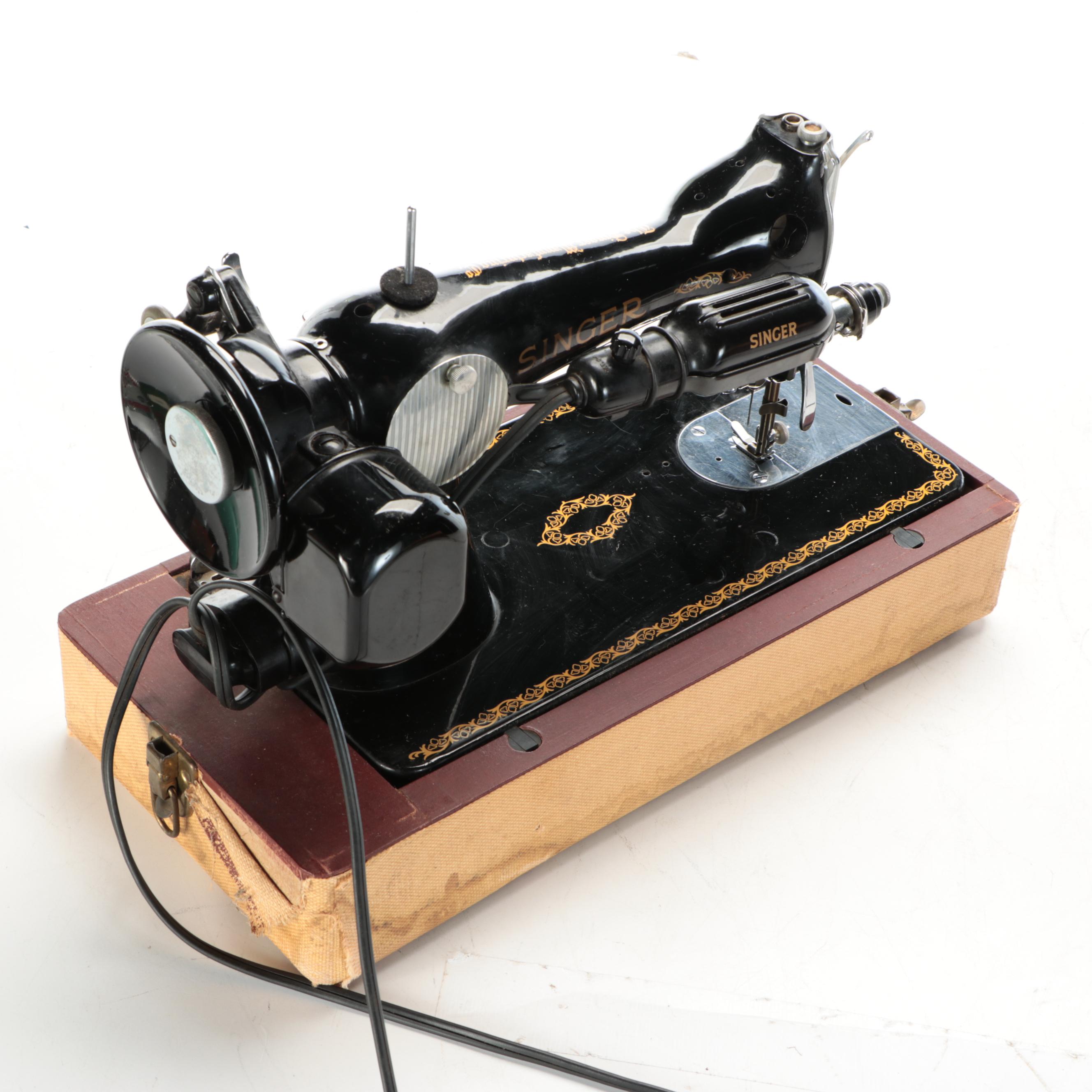 Singer Electric Sewing Machine with More Sewing Supplies, Early 20th ...