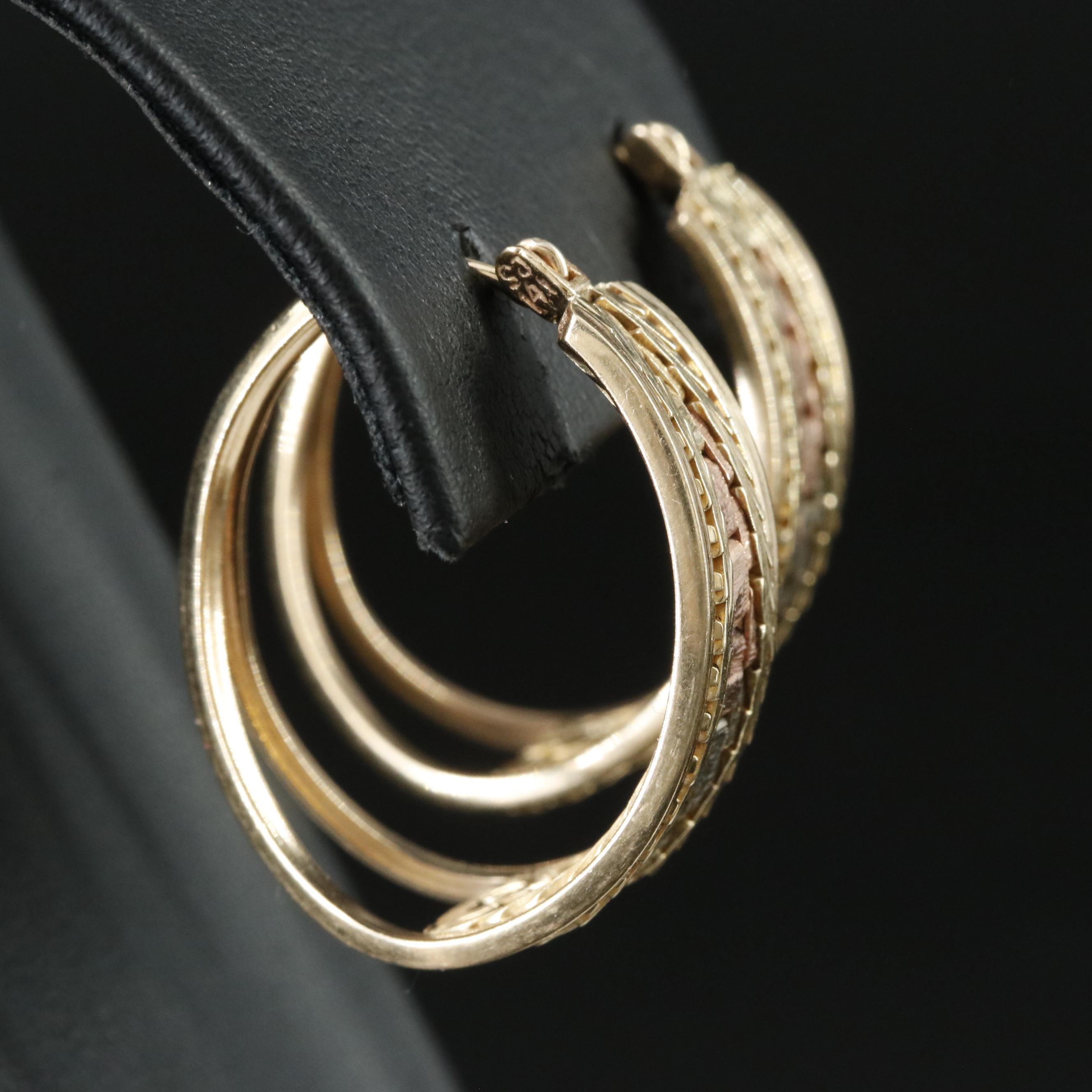 14K Tri-Color Tapered Oval Hoops | EBTH