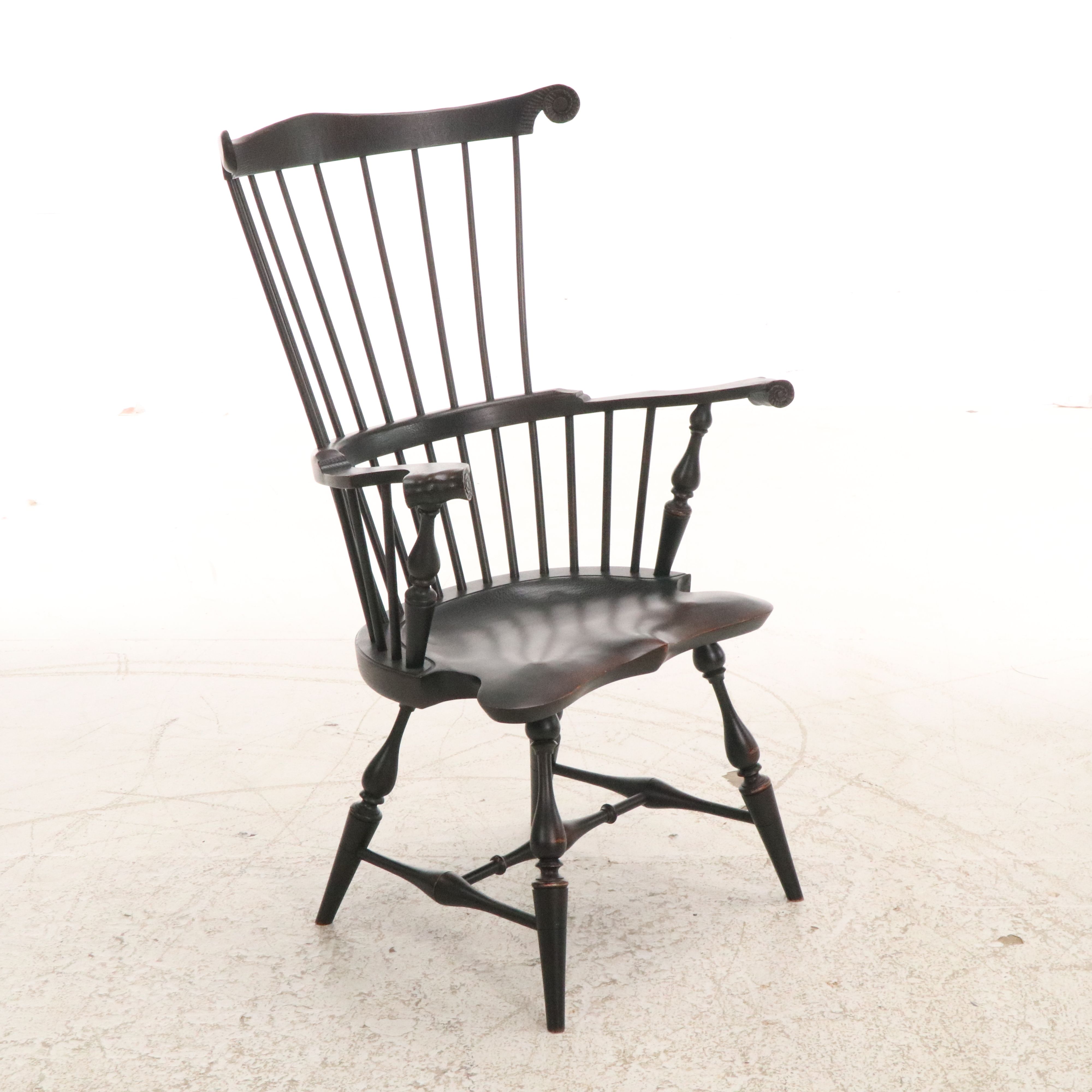 Pair of Ebonized Finish Comb Back Windsor Chairs, Mid to Late 20th ...