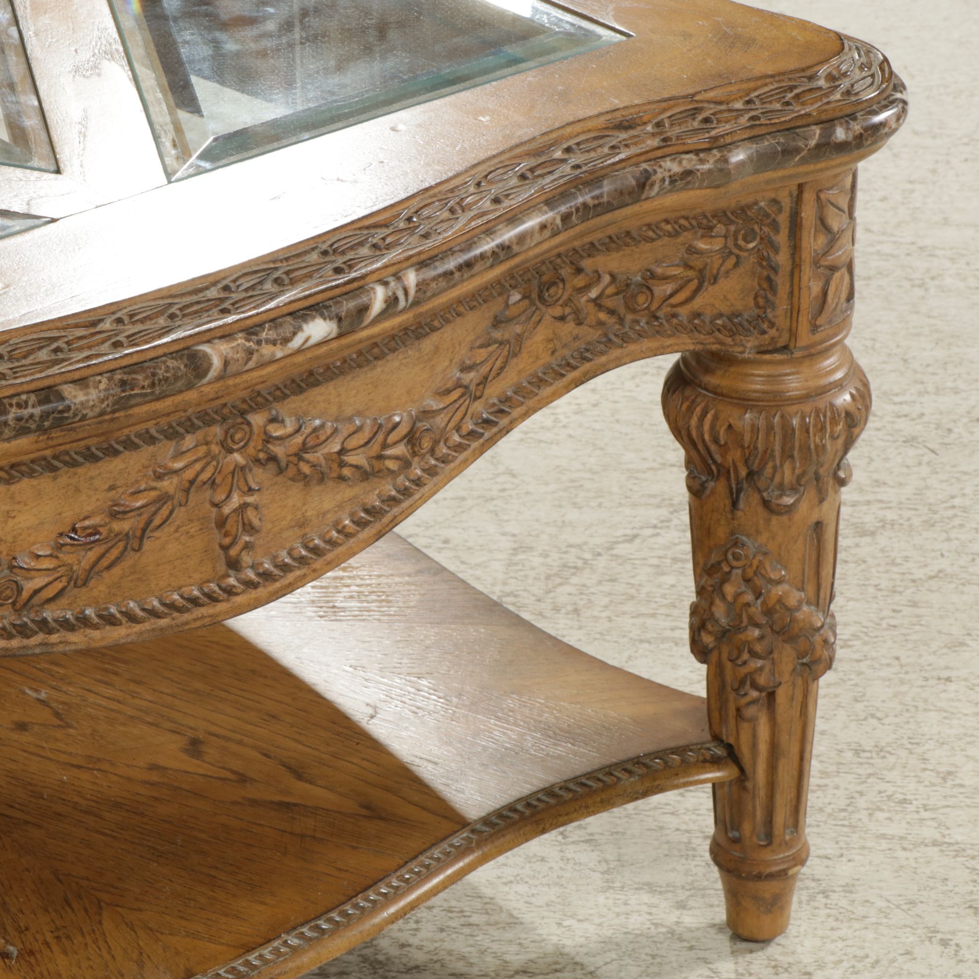 Schnadig Neoclassical Coffee Table with Beveled Glass Inserts and ...