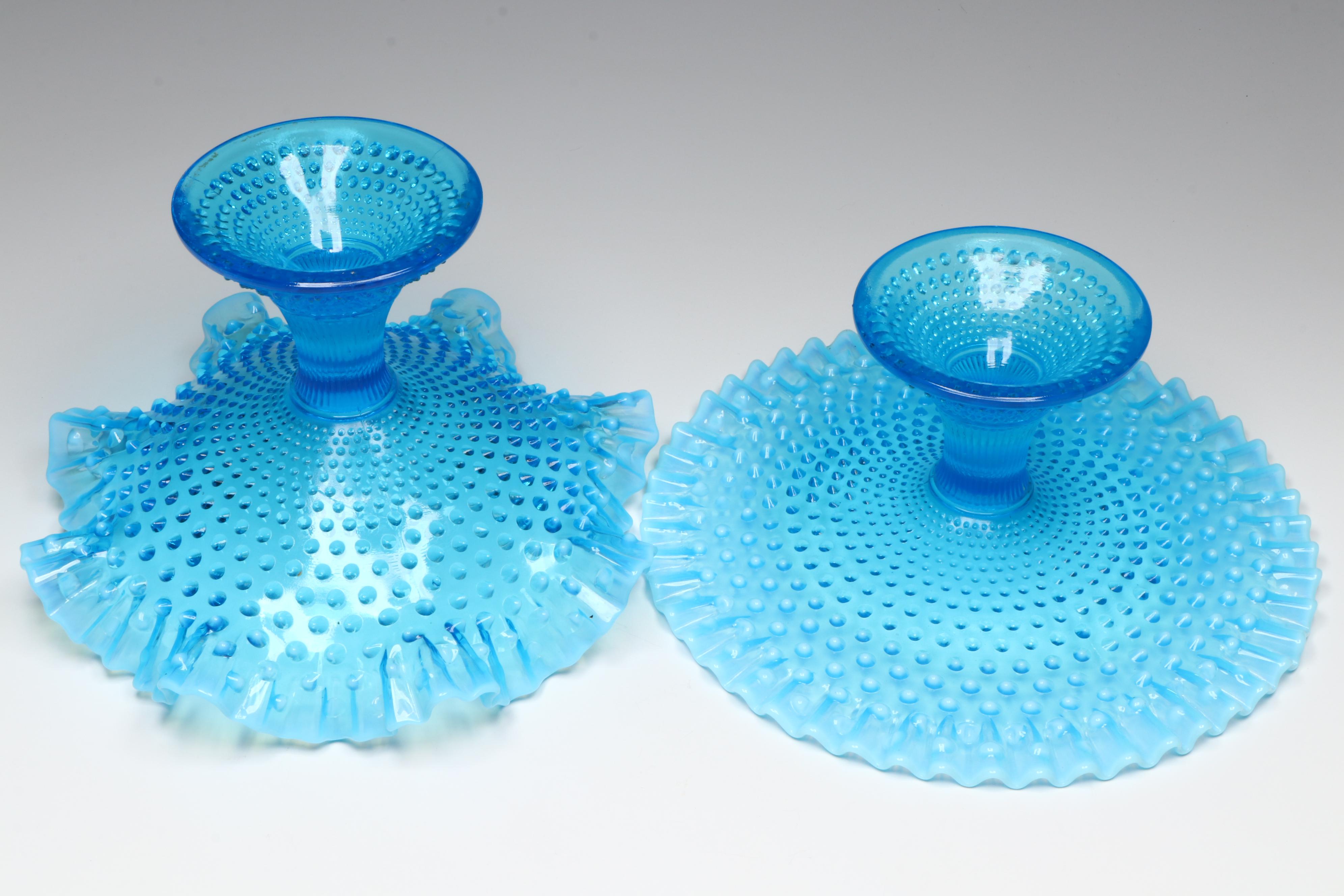 Fenton Hobnail Opalescent Blue Cake Stand with Ruffled Compote and ...