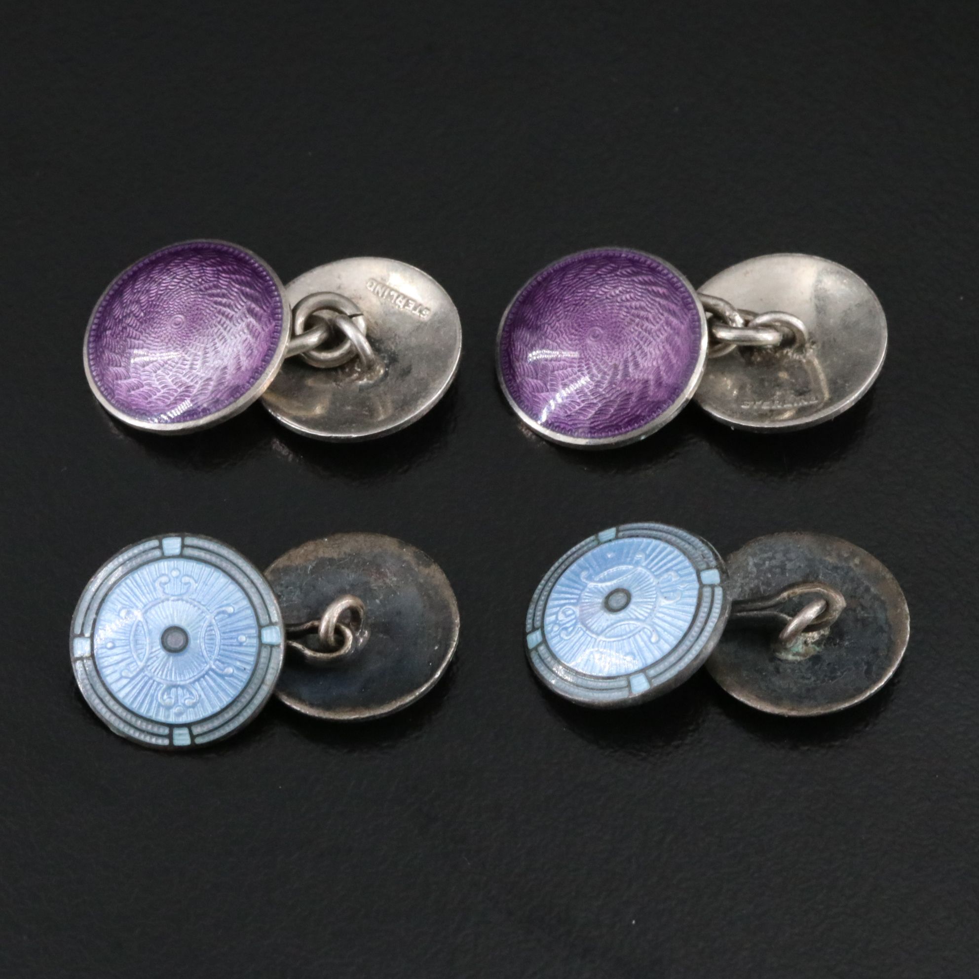 Art Deco Sterling Guilloché Enamel Cufflinks | EBTH