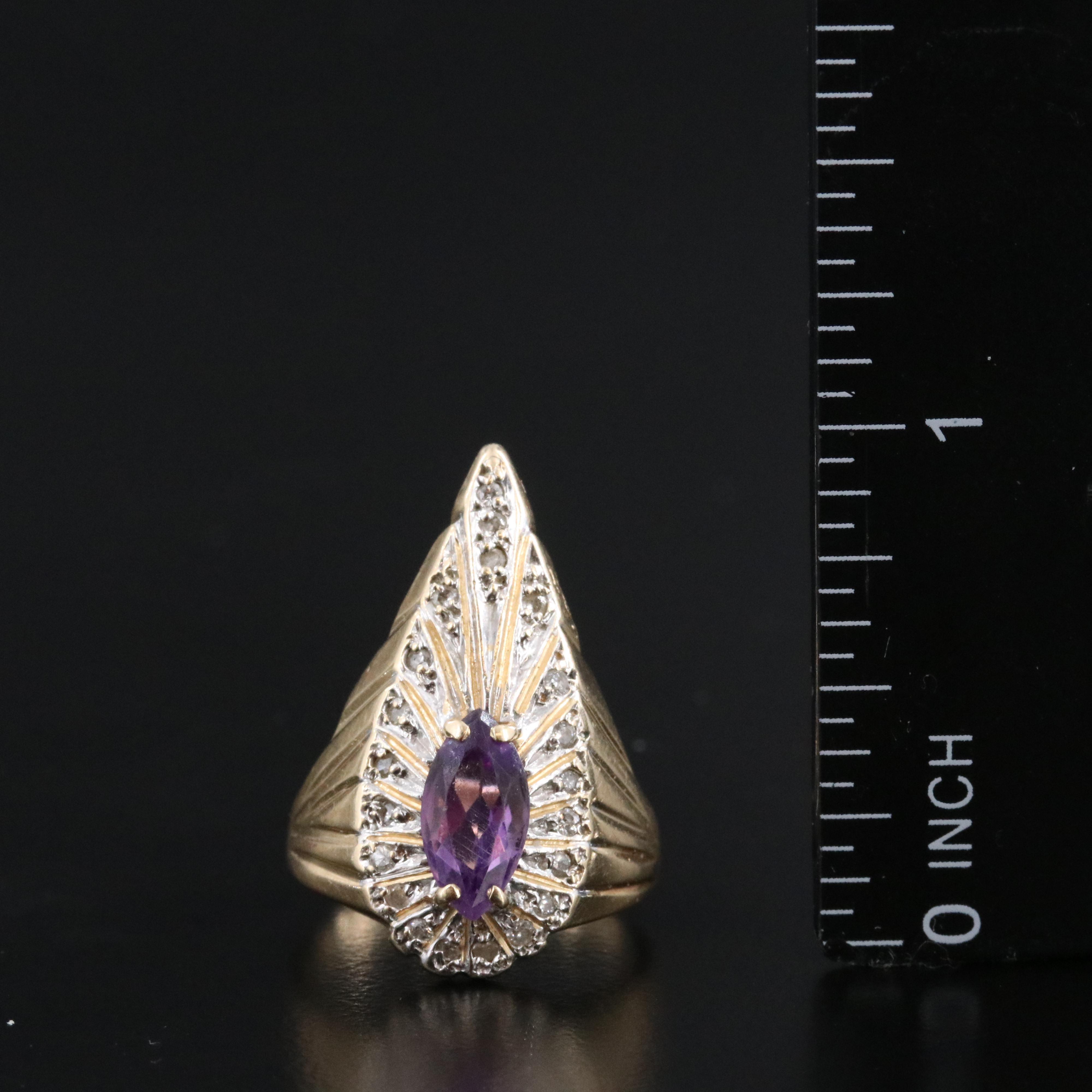 Erté by Circle of Fine Arts 14K Amethyst and Diamond Ring | EBTH