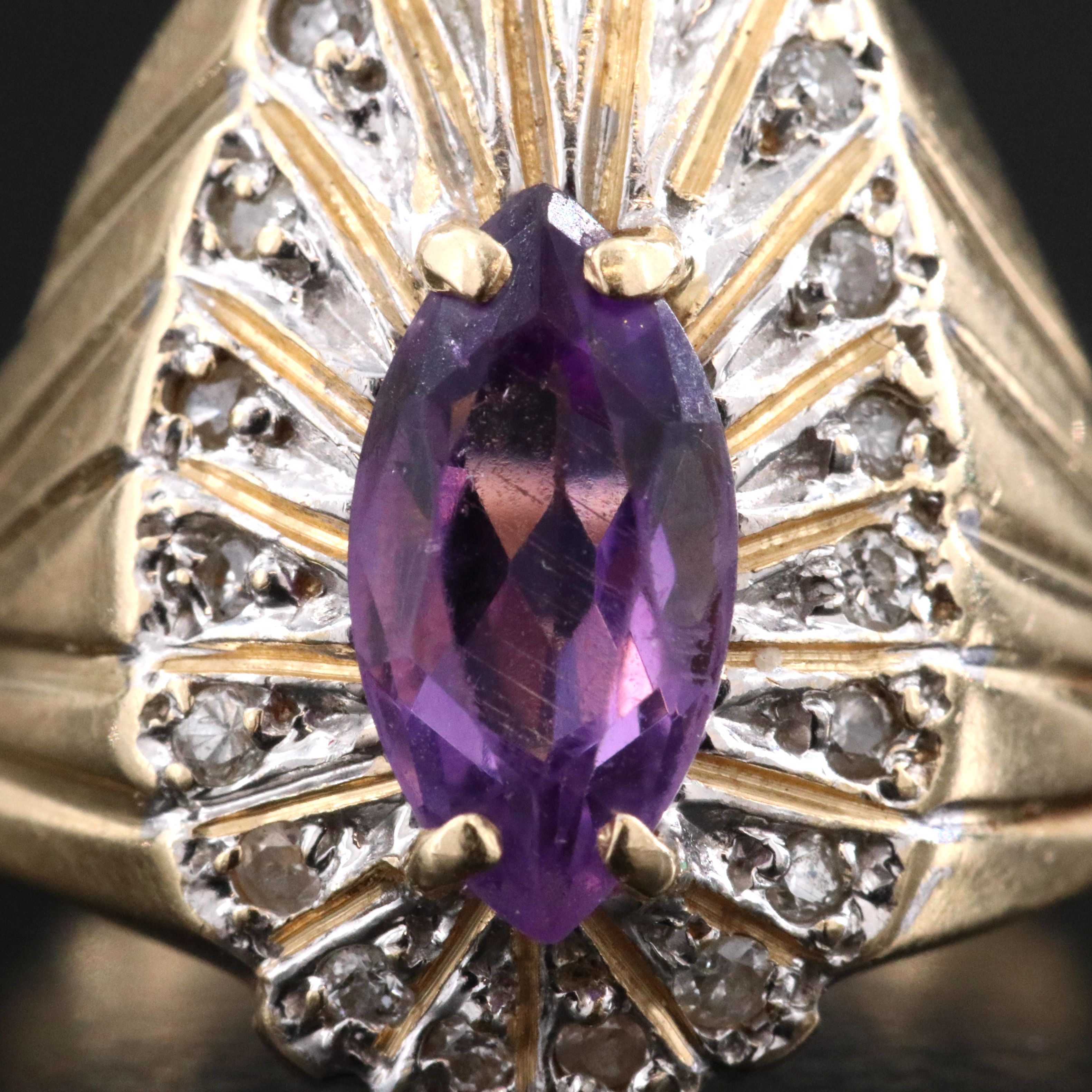 Erté by Circle of Fine Arts 14K Amethyst and Diamond Ring | EBTH