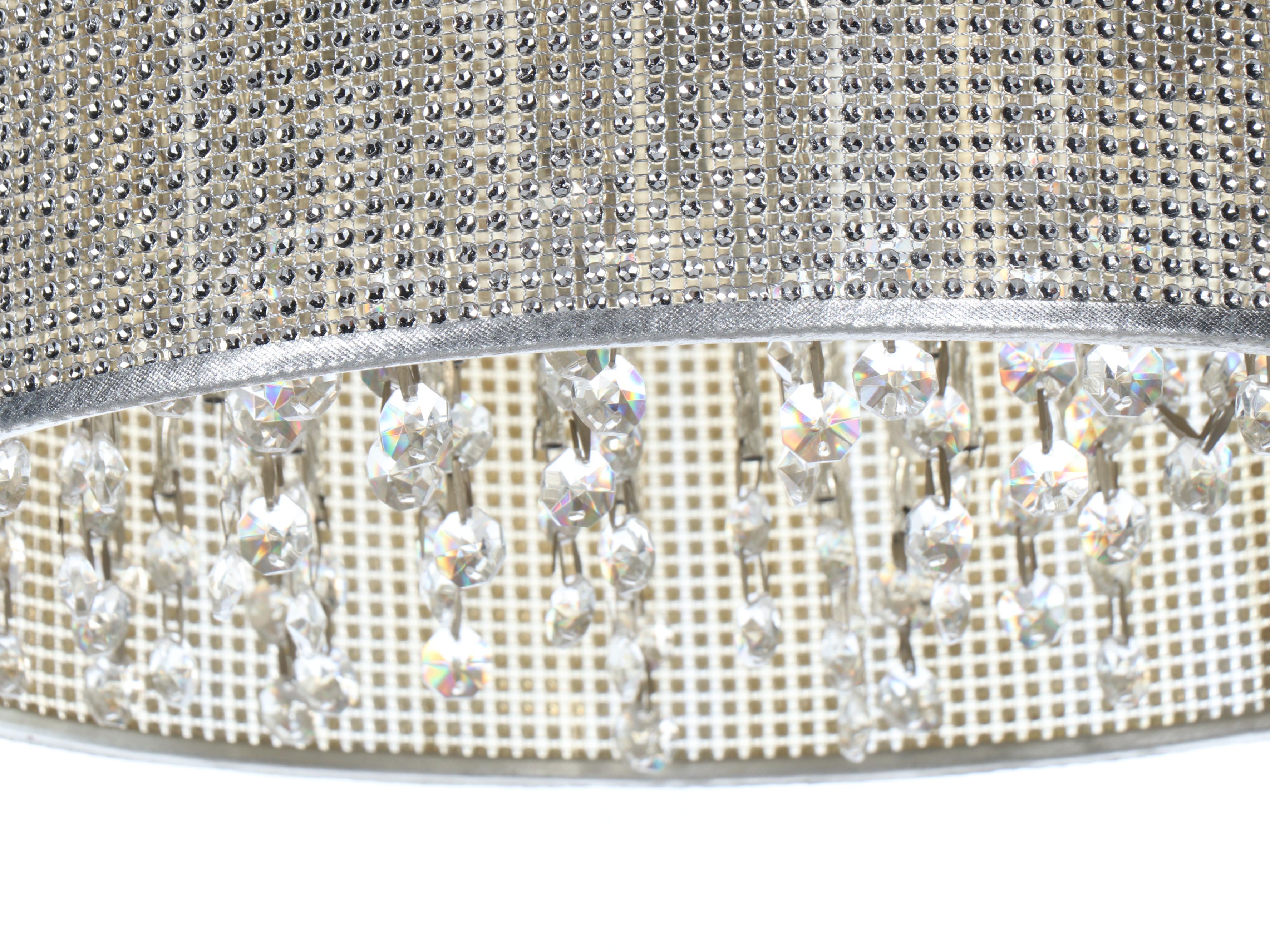 Modern Rhinestone Mesh Drum Style Ceiling Light with Hanging Crystals ...