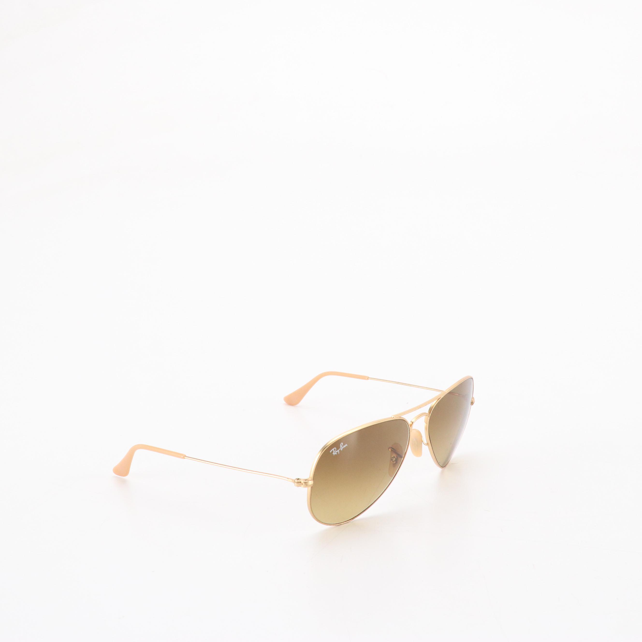 Ray Ban RB3005 Gold Tone Large Aviator Brown Lens Sunglasses with Case ...