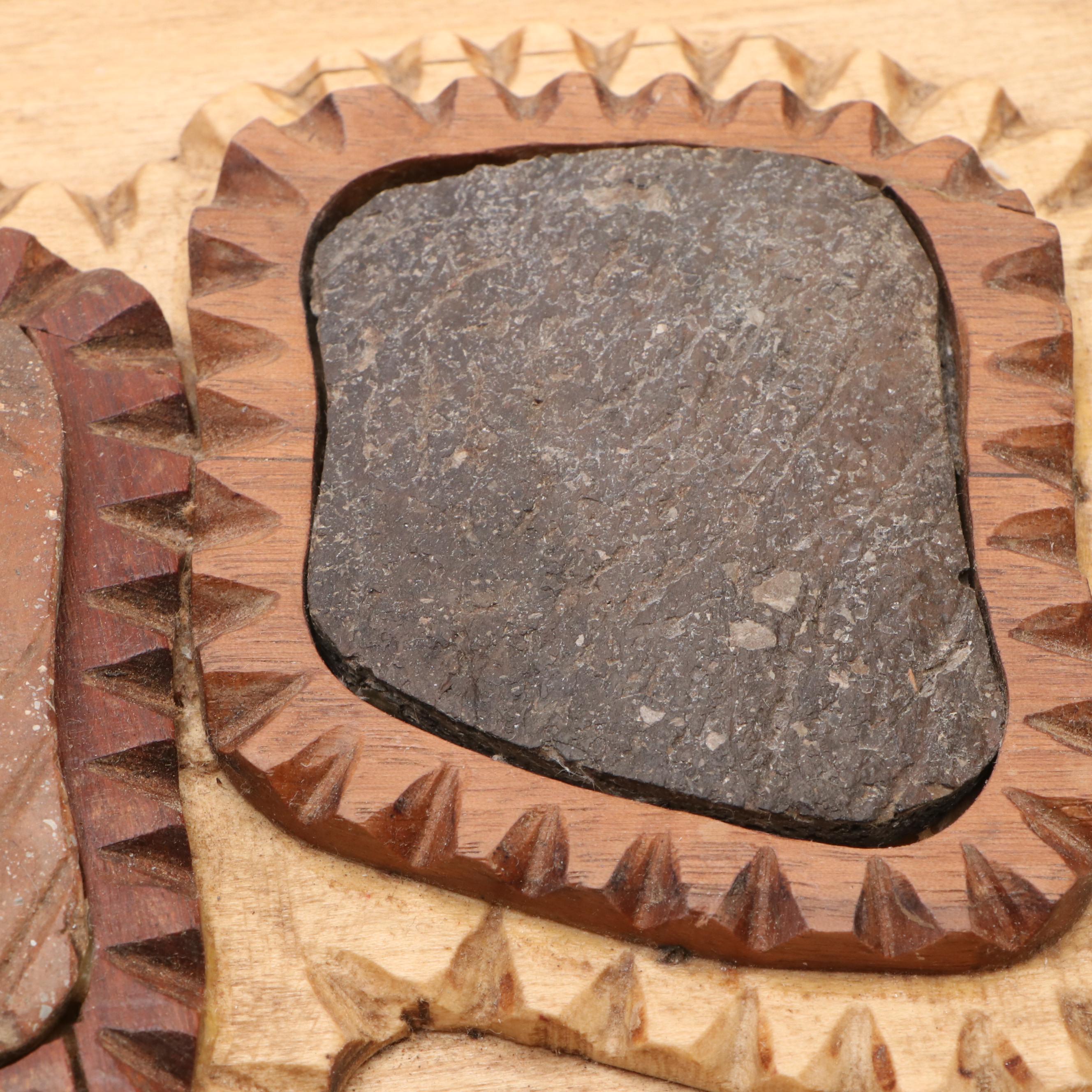 Robert Beaven Tramp Art Chip-Carved Wood Boxes with Pottery Shards | EBTH