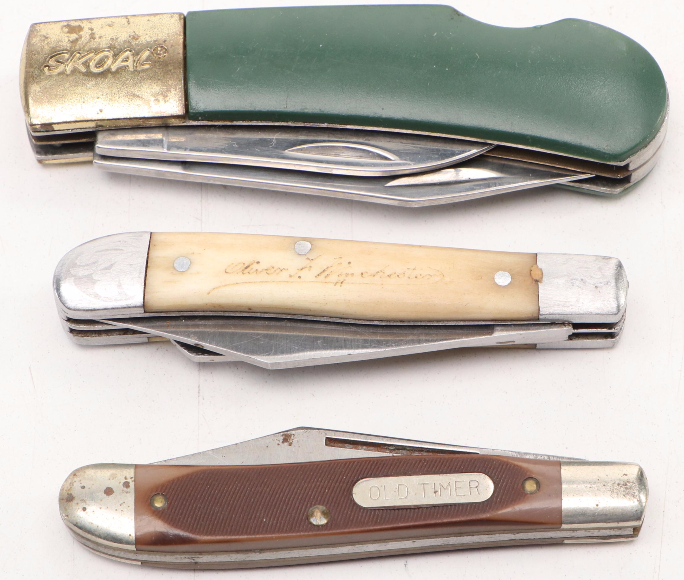 Collection of Folding Knives with IOOF Lodge Ribbon Pin and Mexican ...