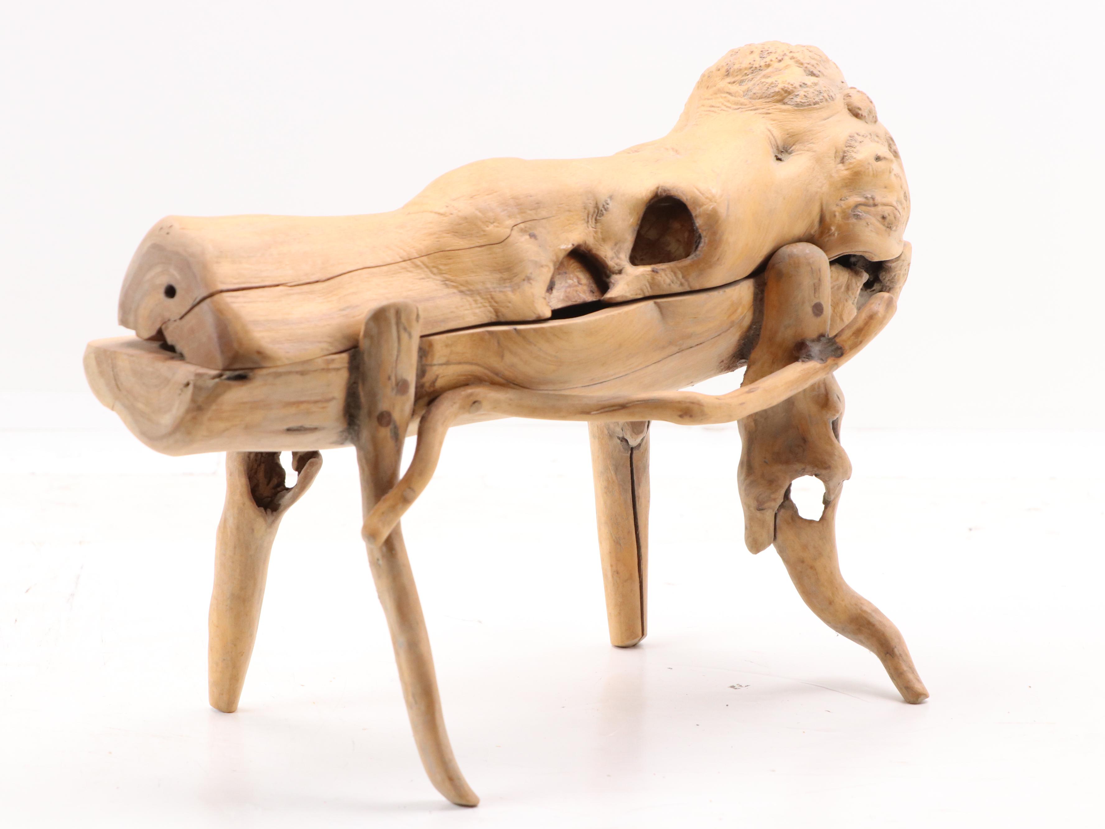 Robert Beaven Figurative Carved Burl Wood Decorative Box, 20th Century ...