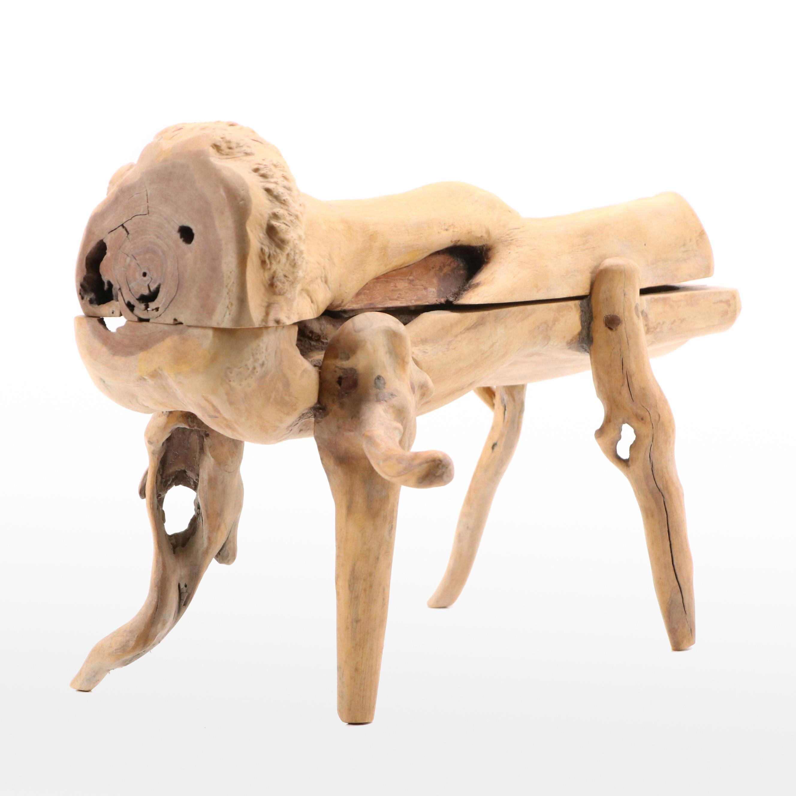 Robert Beaven Figurative Carved Burl Wood Decorative Box, 20th Century ...