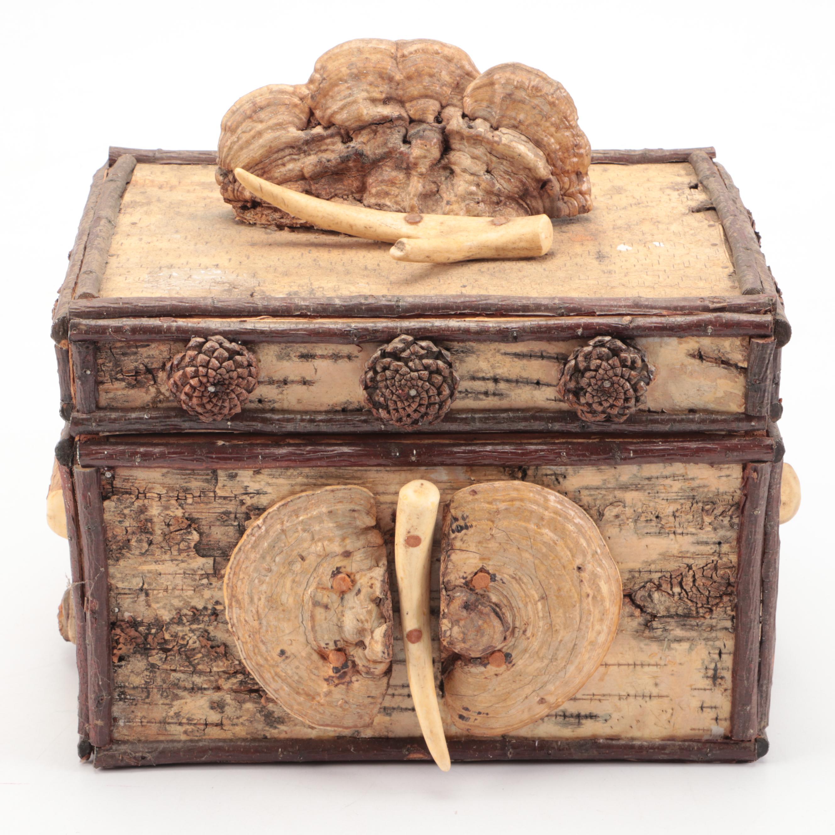 Robert Beaven Handcrafted Box with Birch, Conks, Antler and Pine Cones ...
