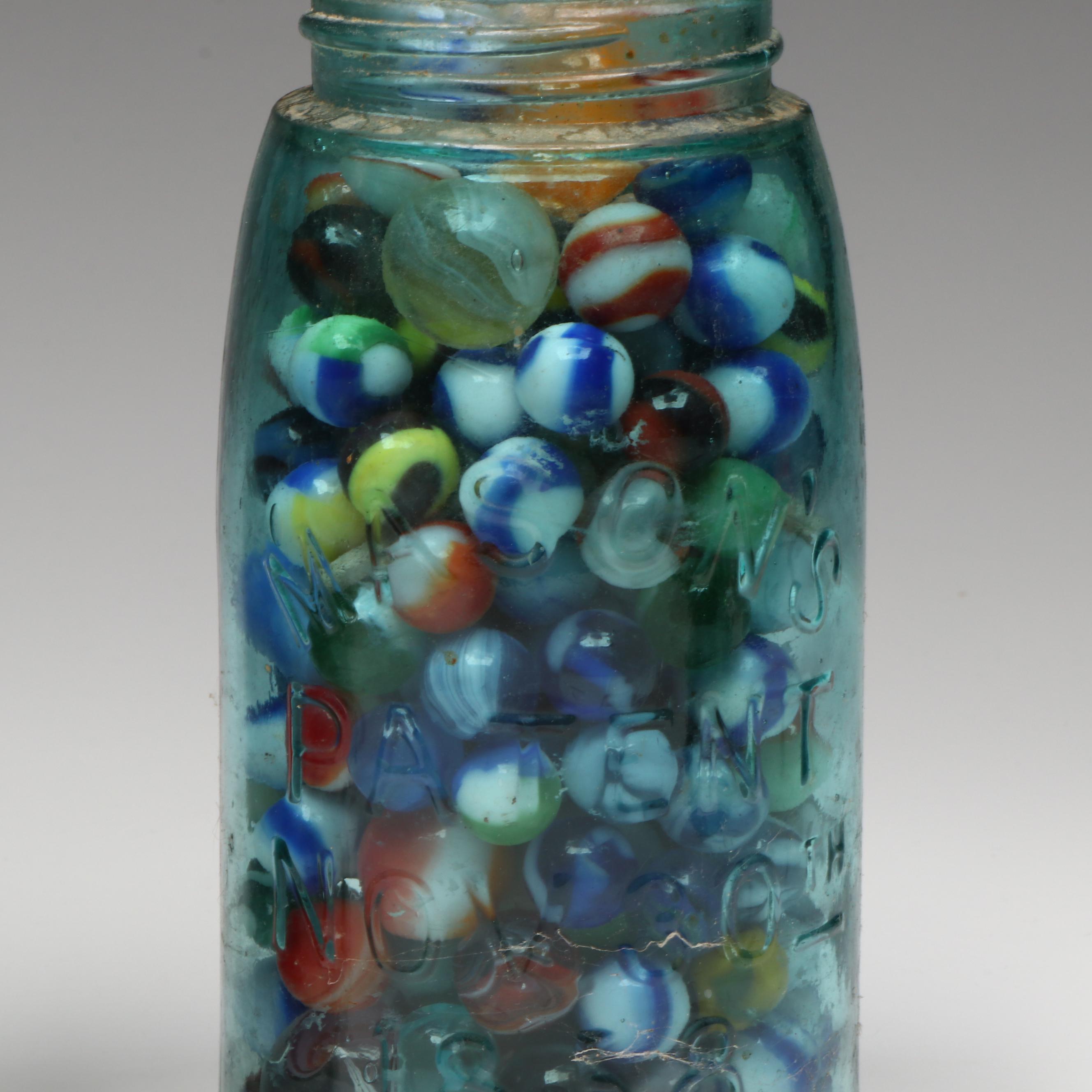 Uranium Glass, Cat's Eye, Ribbon Swirl and More Marbles in Jars | EBTH